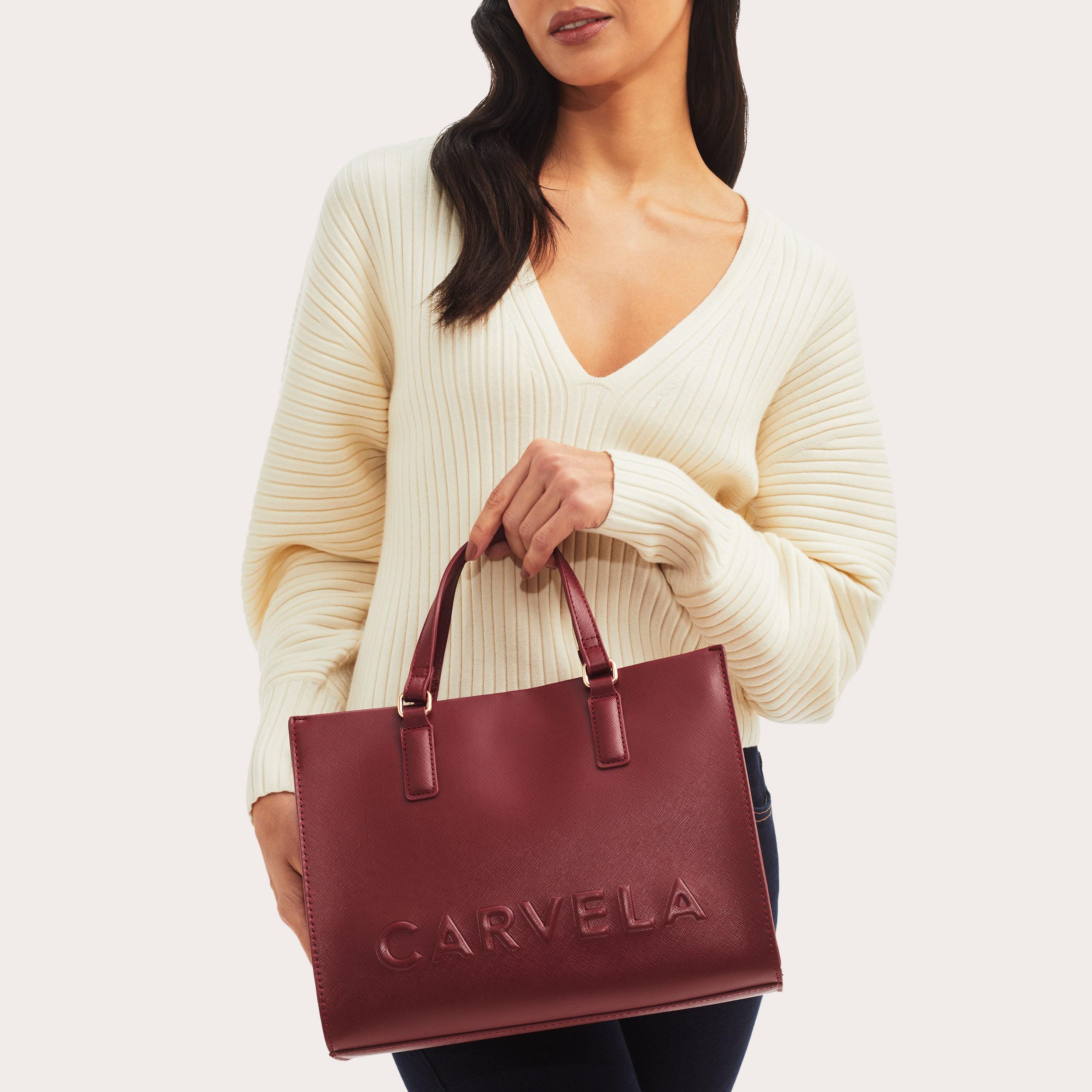 FRAME MIDI TOTE Dark Red Tote Bag by CARVELA