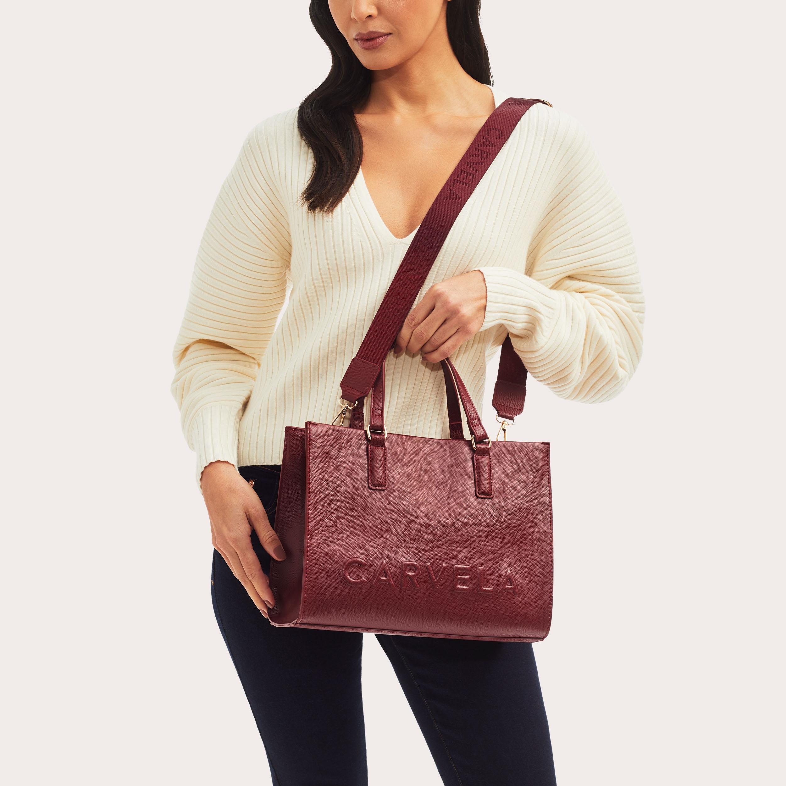 FRAME MIDI TOTE Dark Red Tote Bag by CARVELA