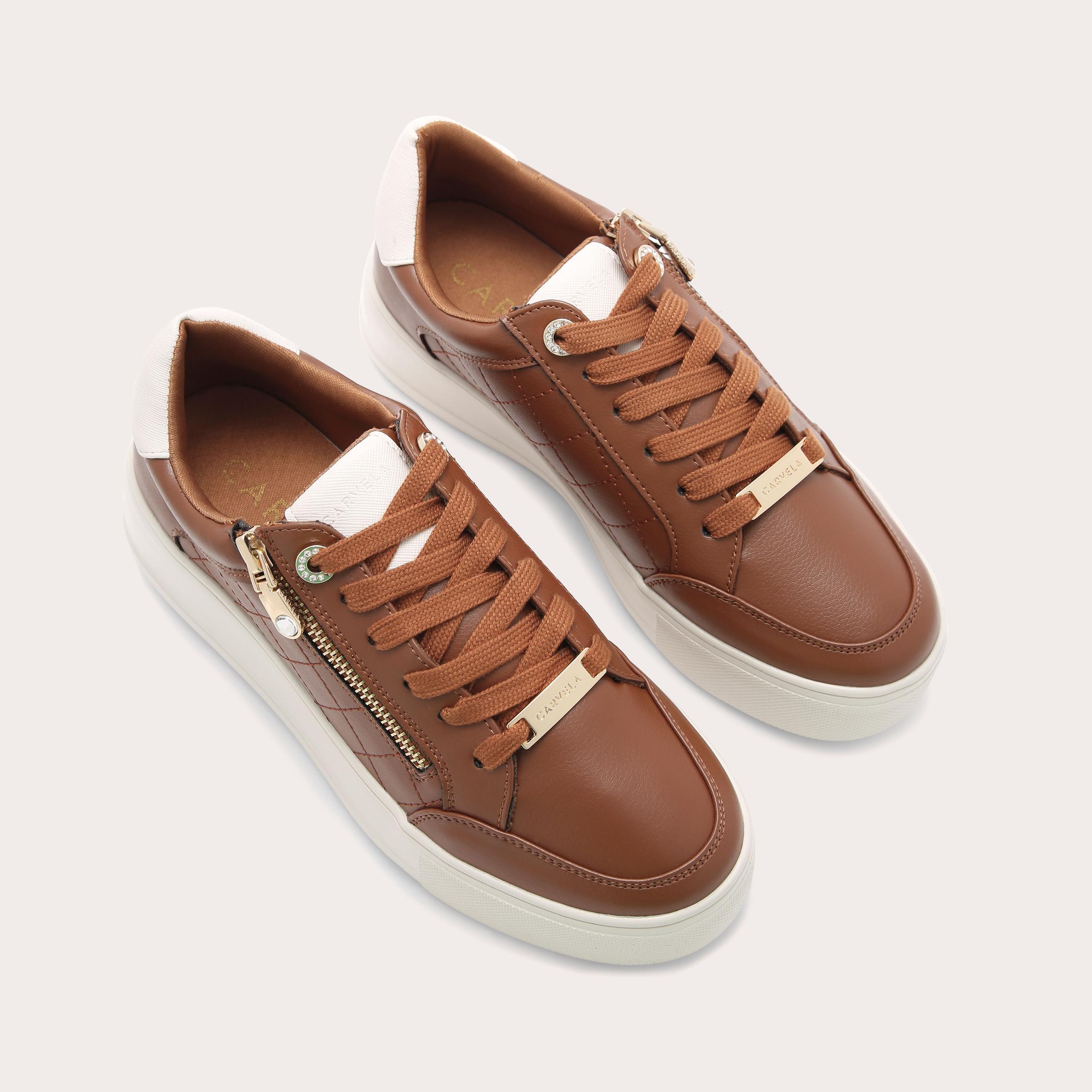 JIVE ZIP Tan Quilted Sneaker by CARVELA