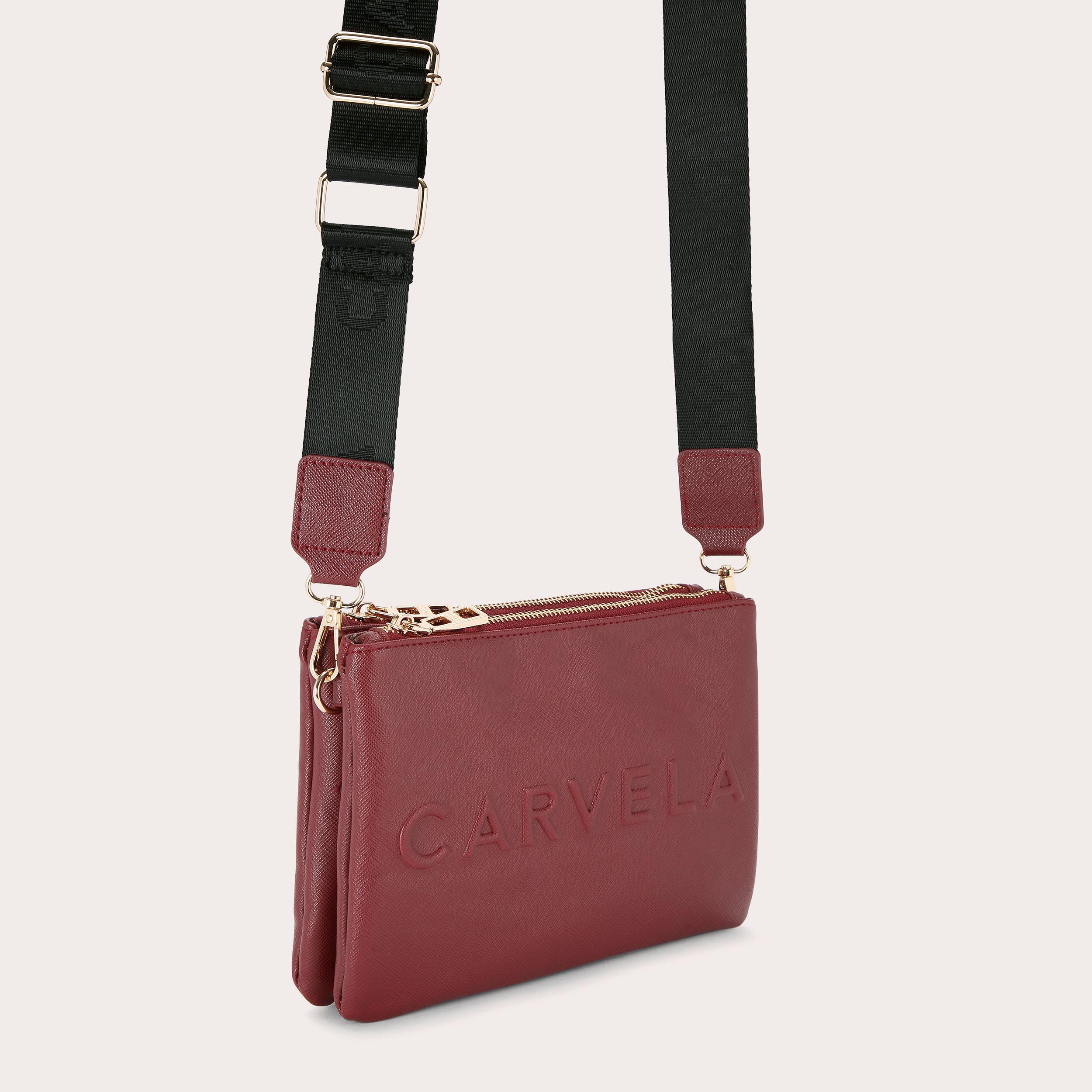 FRAME DOUBLE POUCH Dark Red Cross Body Bag by CARVELA