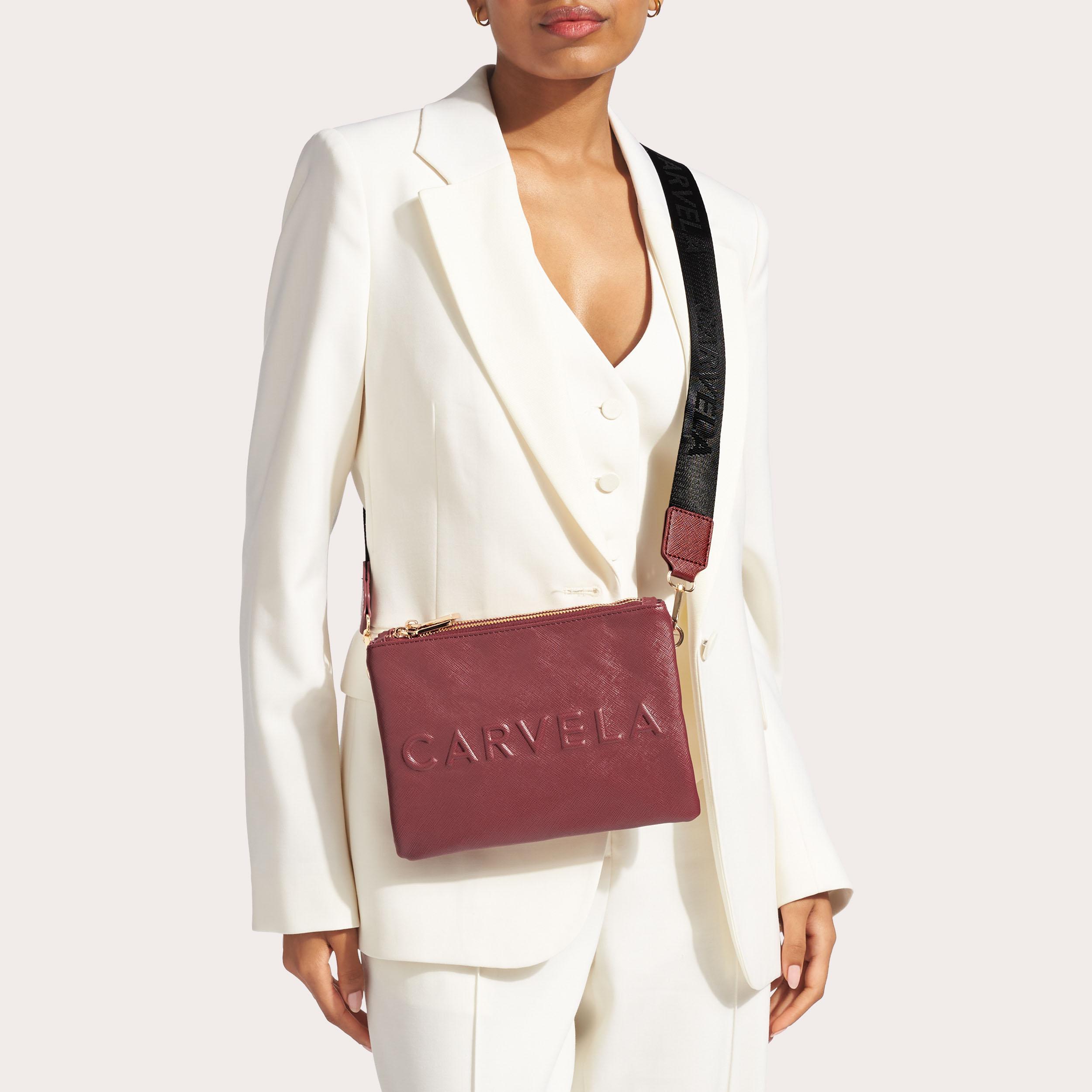 FRAME DOUBLE POUCH Dark Red Cross Body Bag by CARVELA