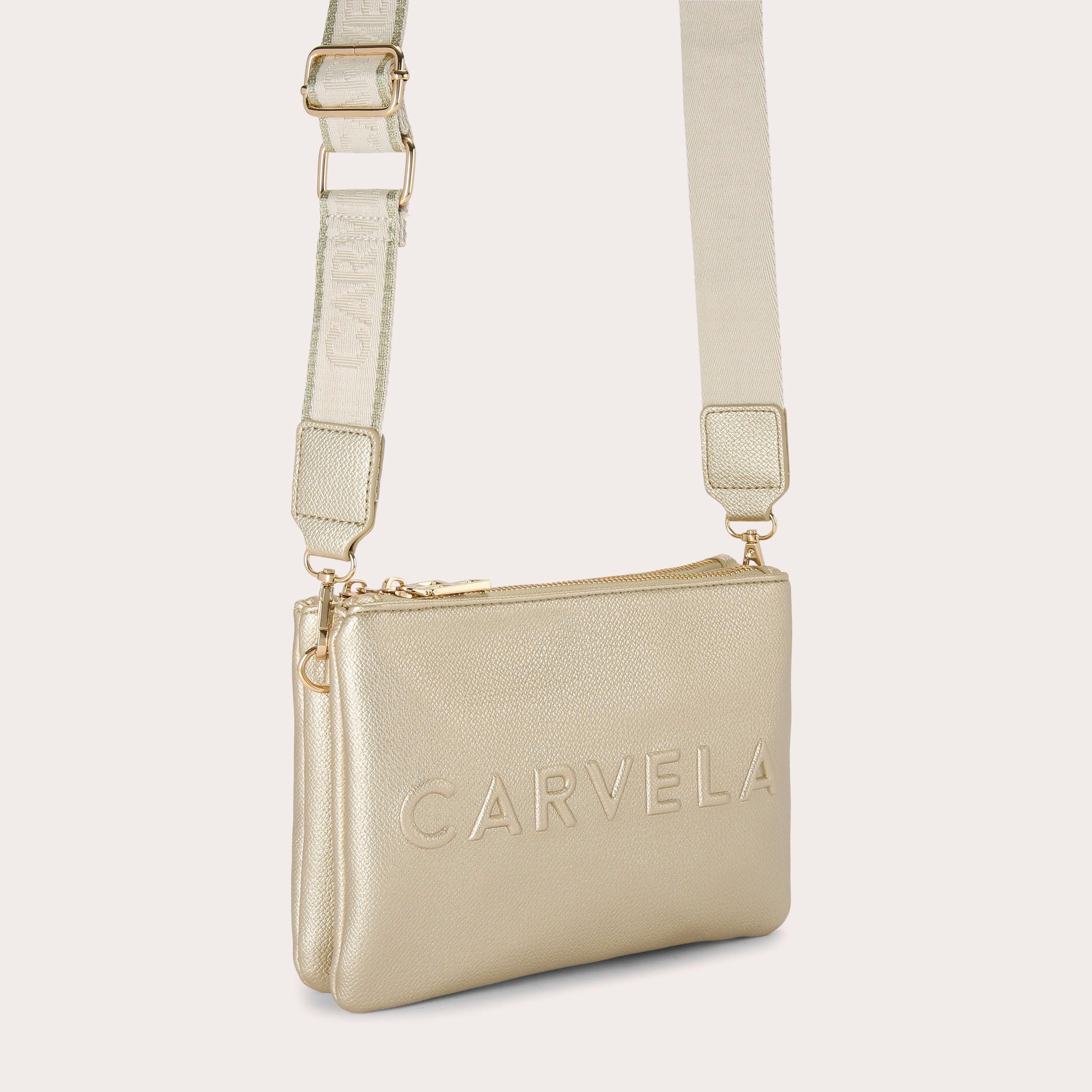 FRAME DOUBLE POUCH Gold Cross Body Bag by CARVELA