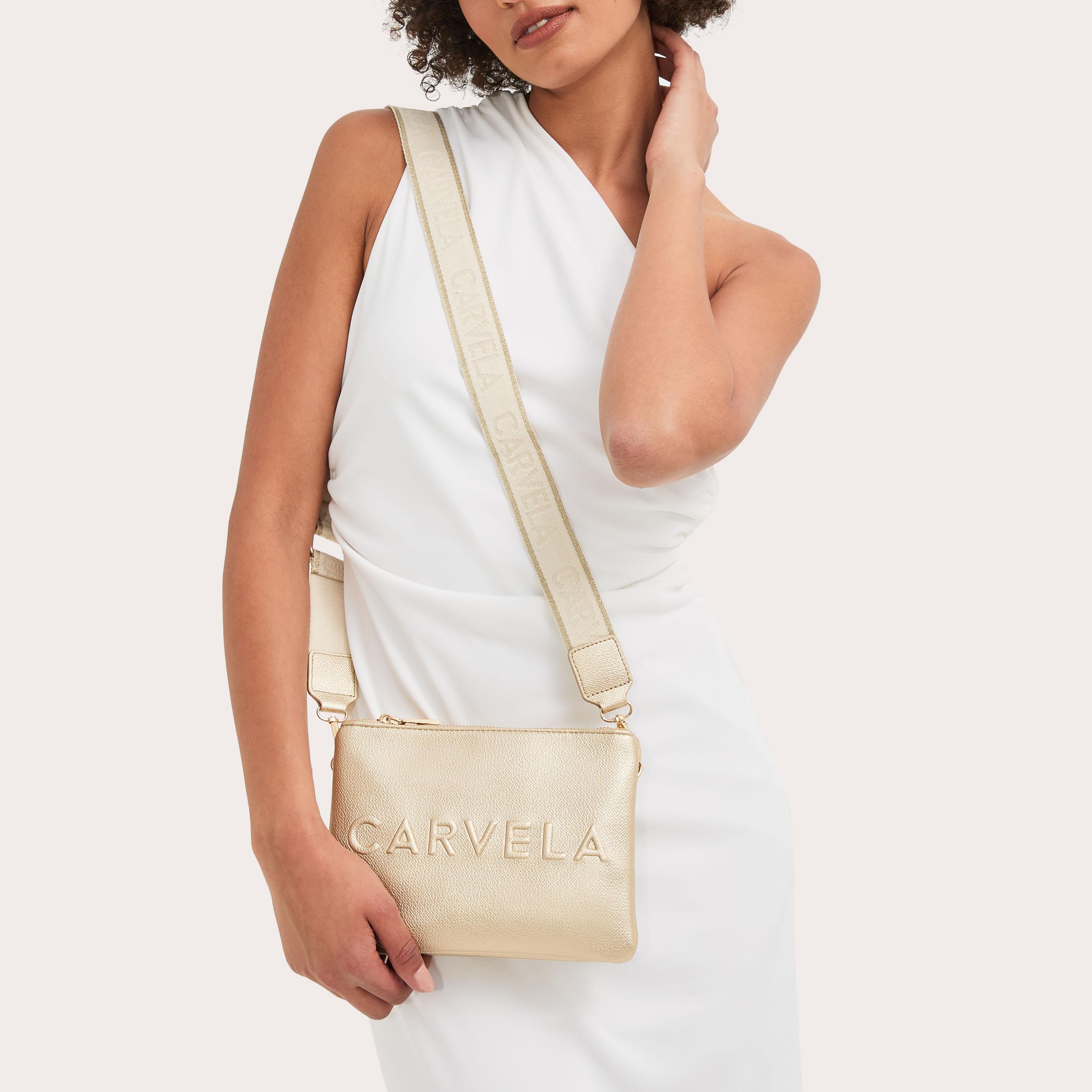 FRAME DOUBLE POUCH Gold Cross Body Bag by CARVELA