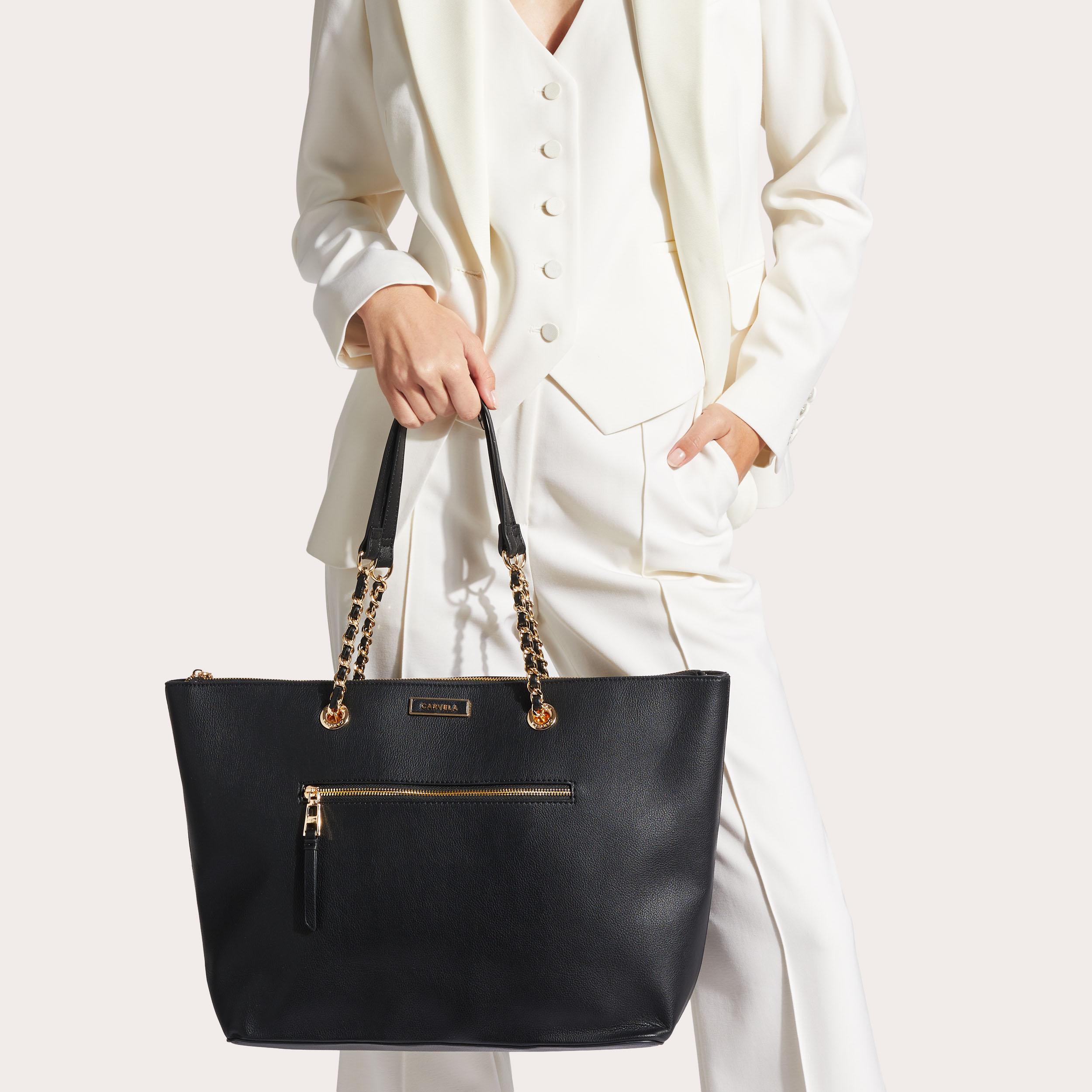 CHAI ZIP TOTE Black Tote Bag by CARVELA