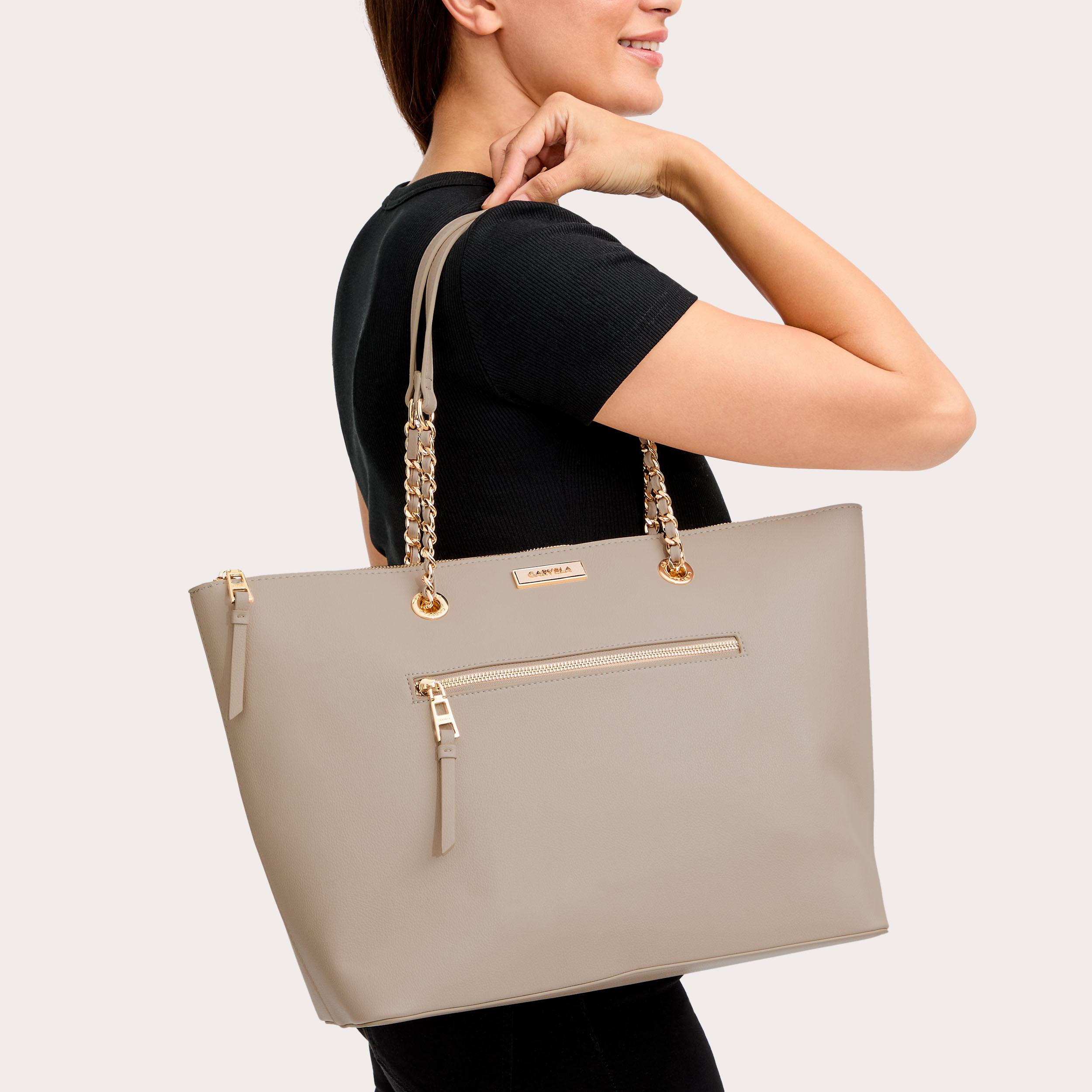 CHAI ZIP TOTE Taupe Tote Bag by CARVELA