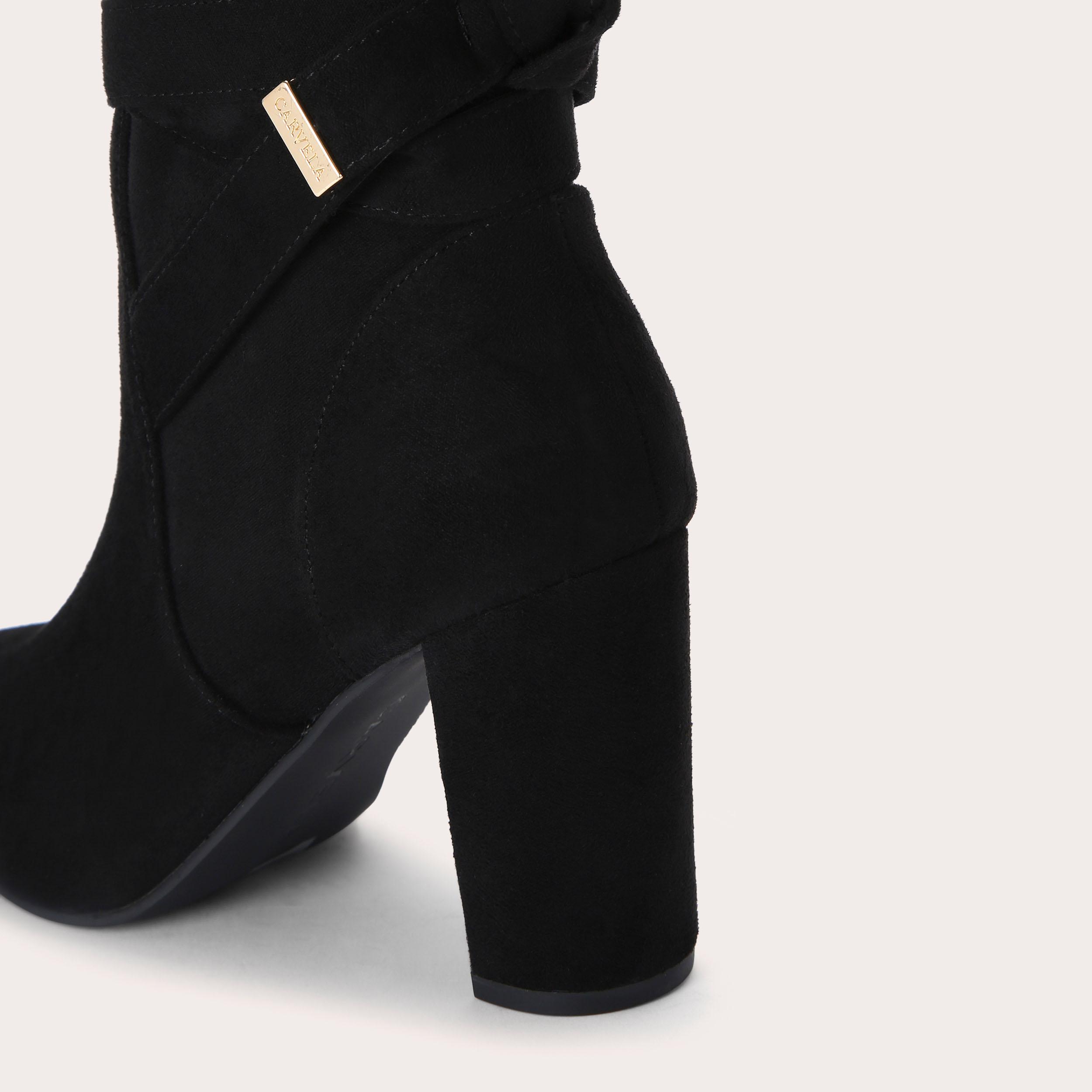 TEMPT Black Microsuede Heeled Boots by CARVELA