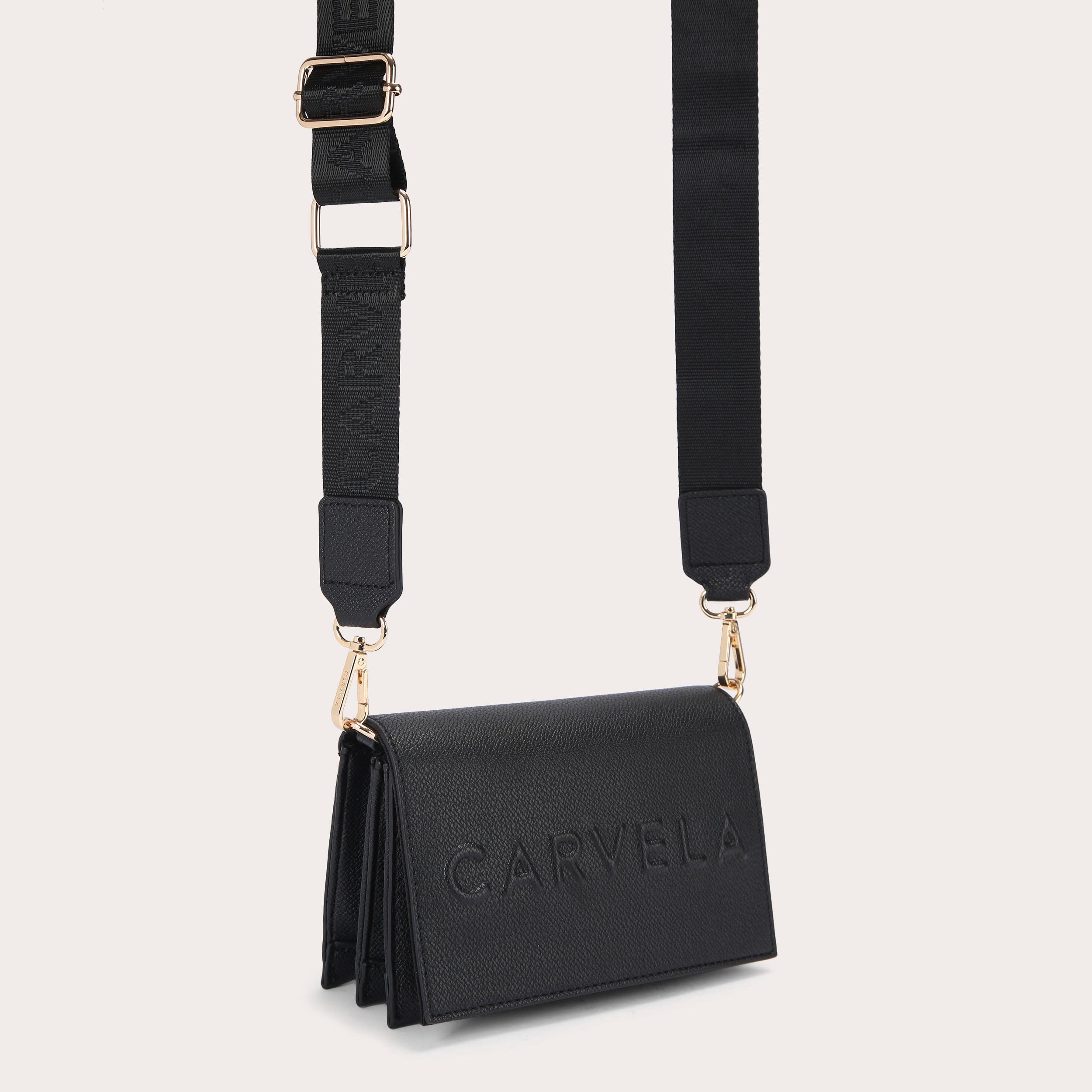 FRAME WALLET X BODY Black Textured Cross Body Wallet by CARVELA
