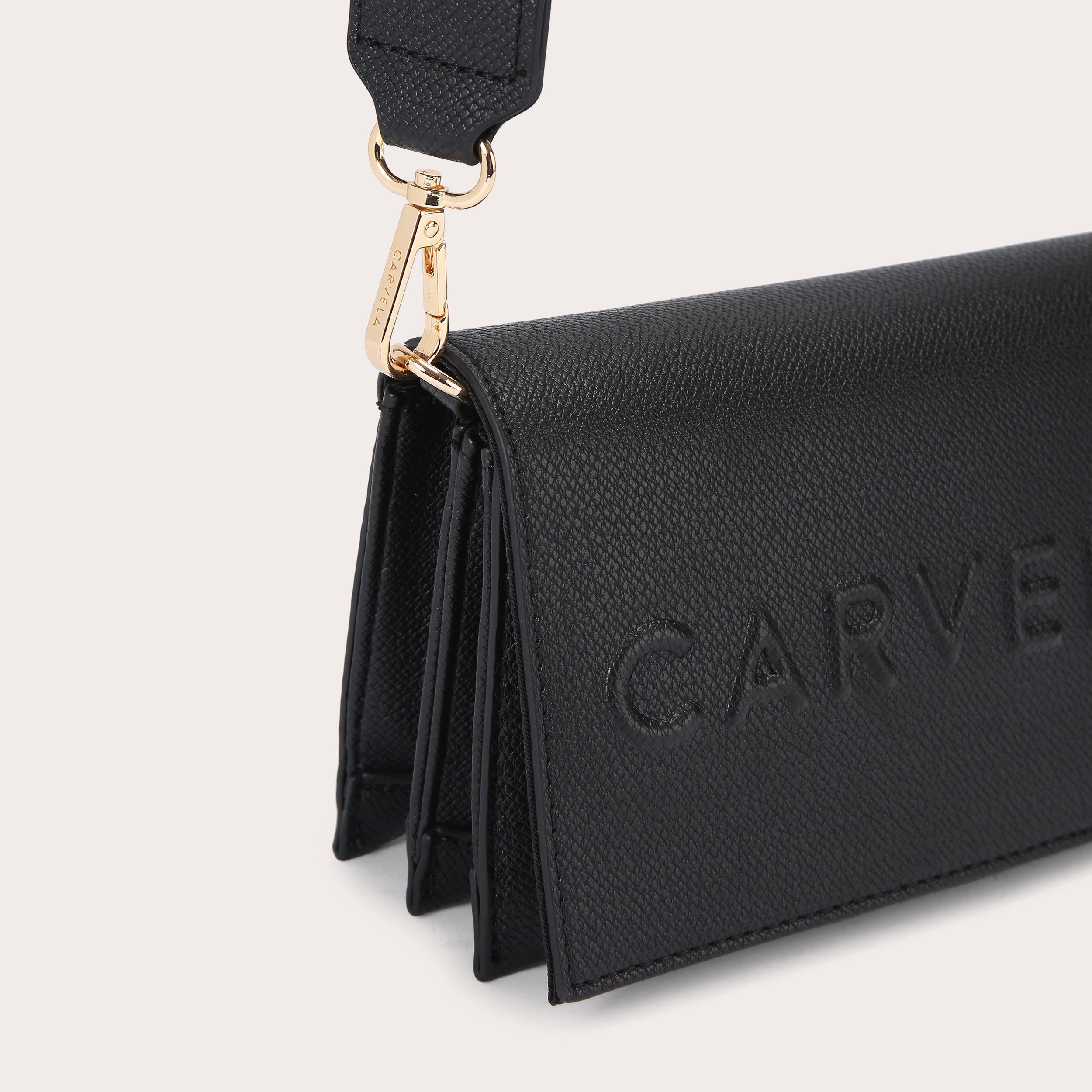 FRAME WALLET X BODY Black Textured Cross Body Wallet by CARVELA