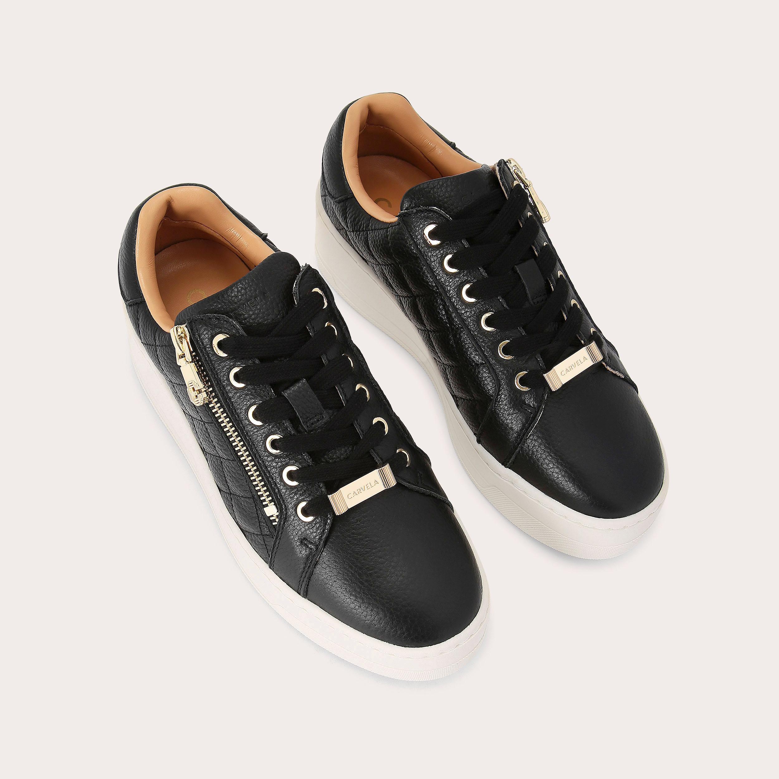 CONNECTED ZIP Black Leather Trainers by CARVELA