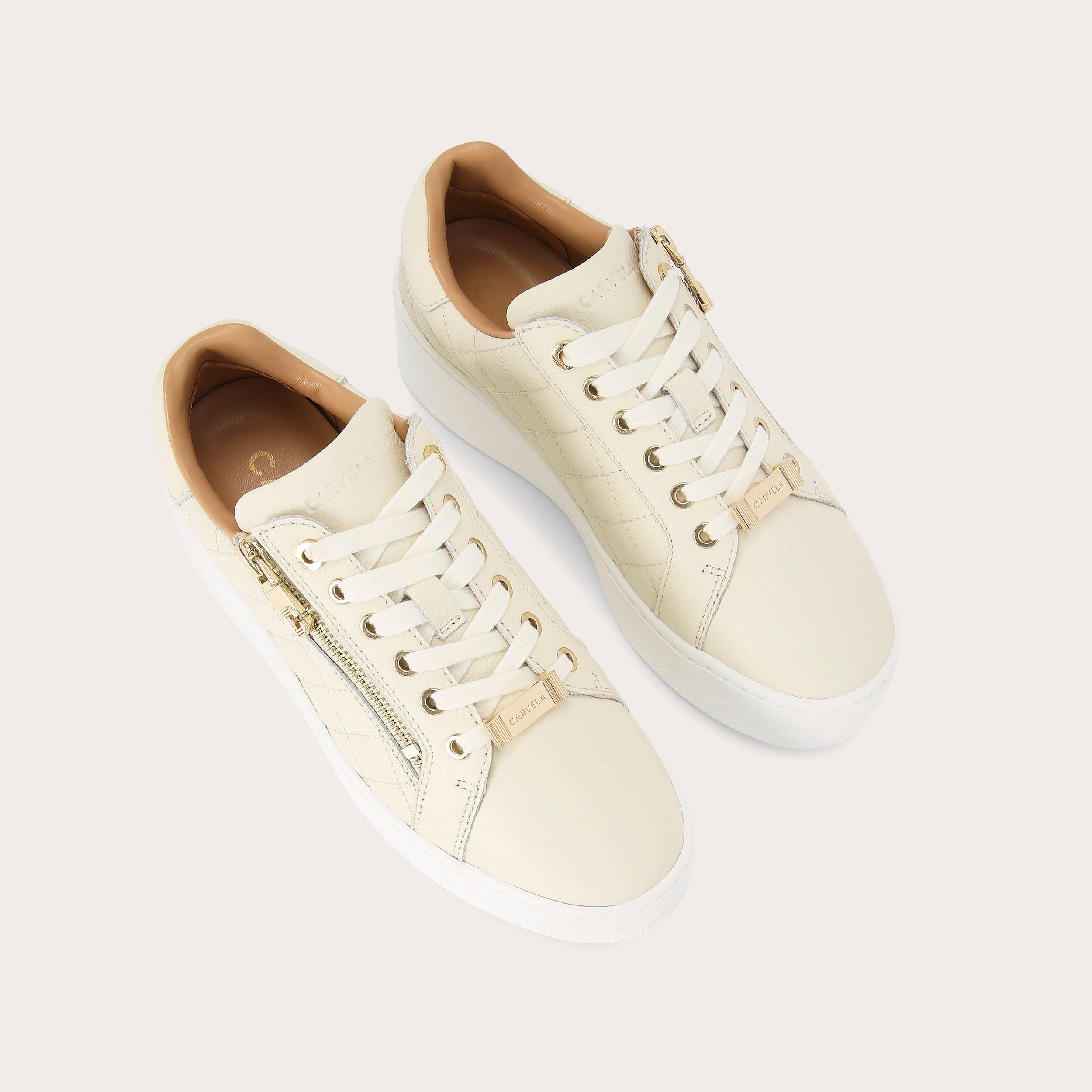 CONNECTED ZIP Cream Zip Up Trainers by CARVELA