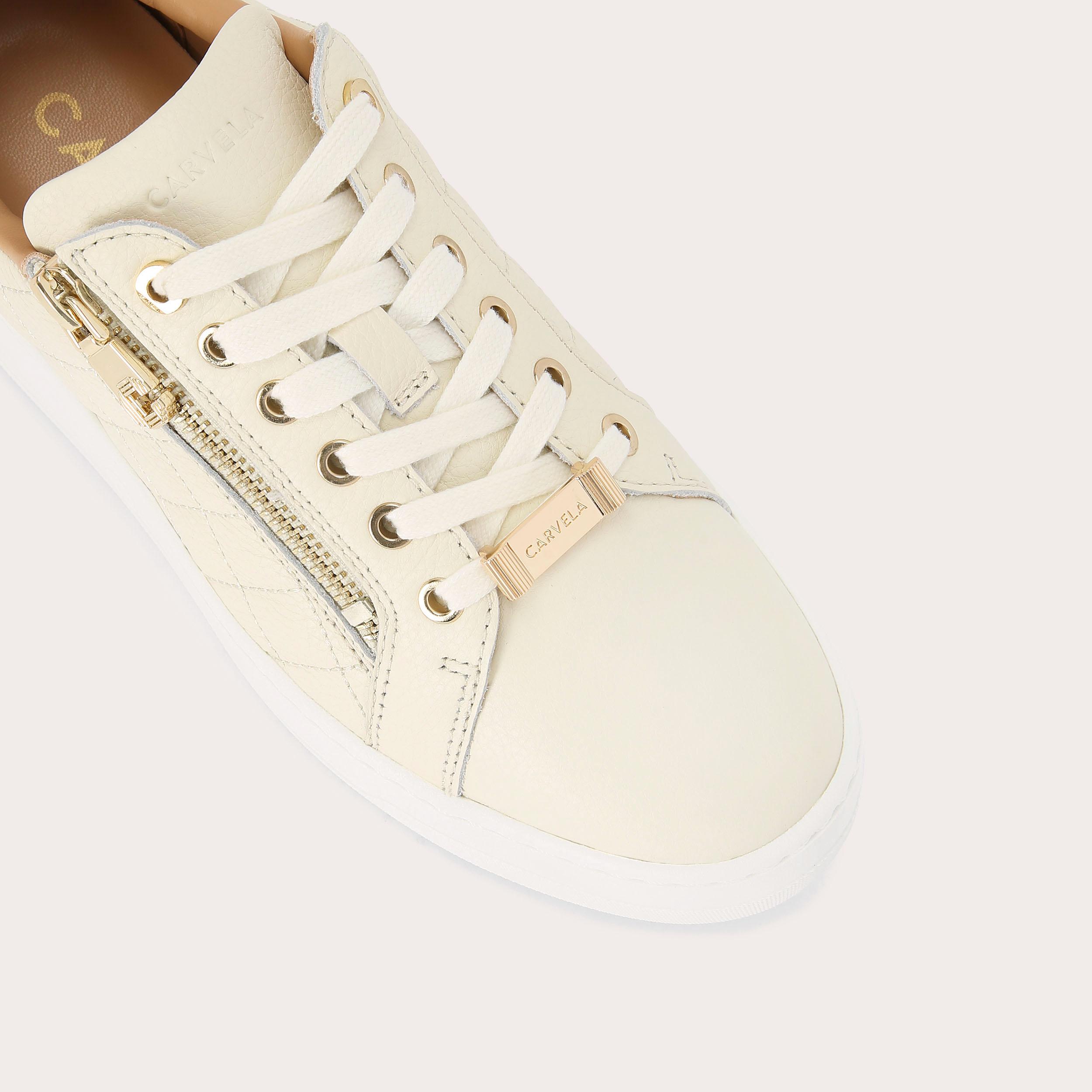 CONNECTED ZIP Cream Zip Up Trainers by CARVELA