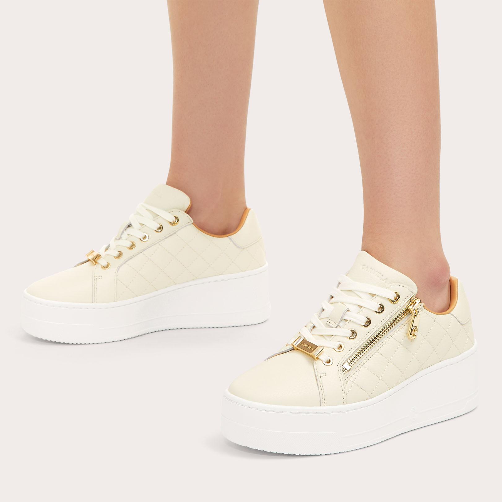 CONNECTED ZIP Cream Zip Up Trainers by CARVELA