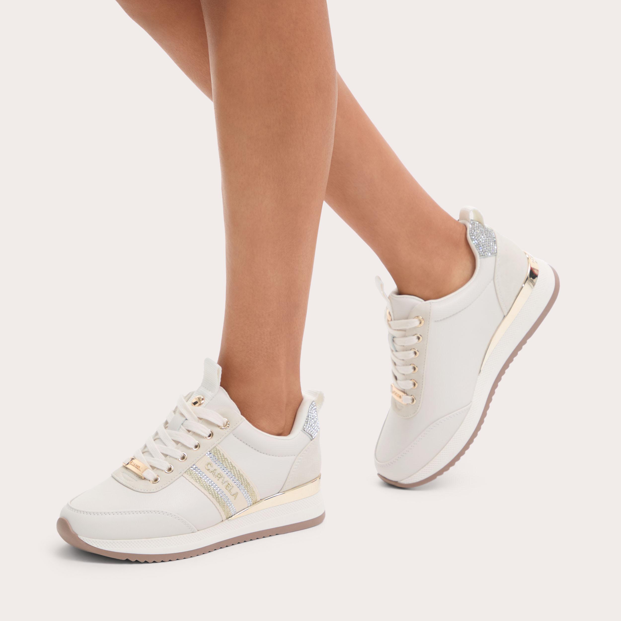 FRAME RUNNER Beige Crystal Gold Lace Up Trainer by CARVELA