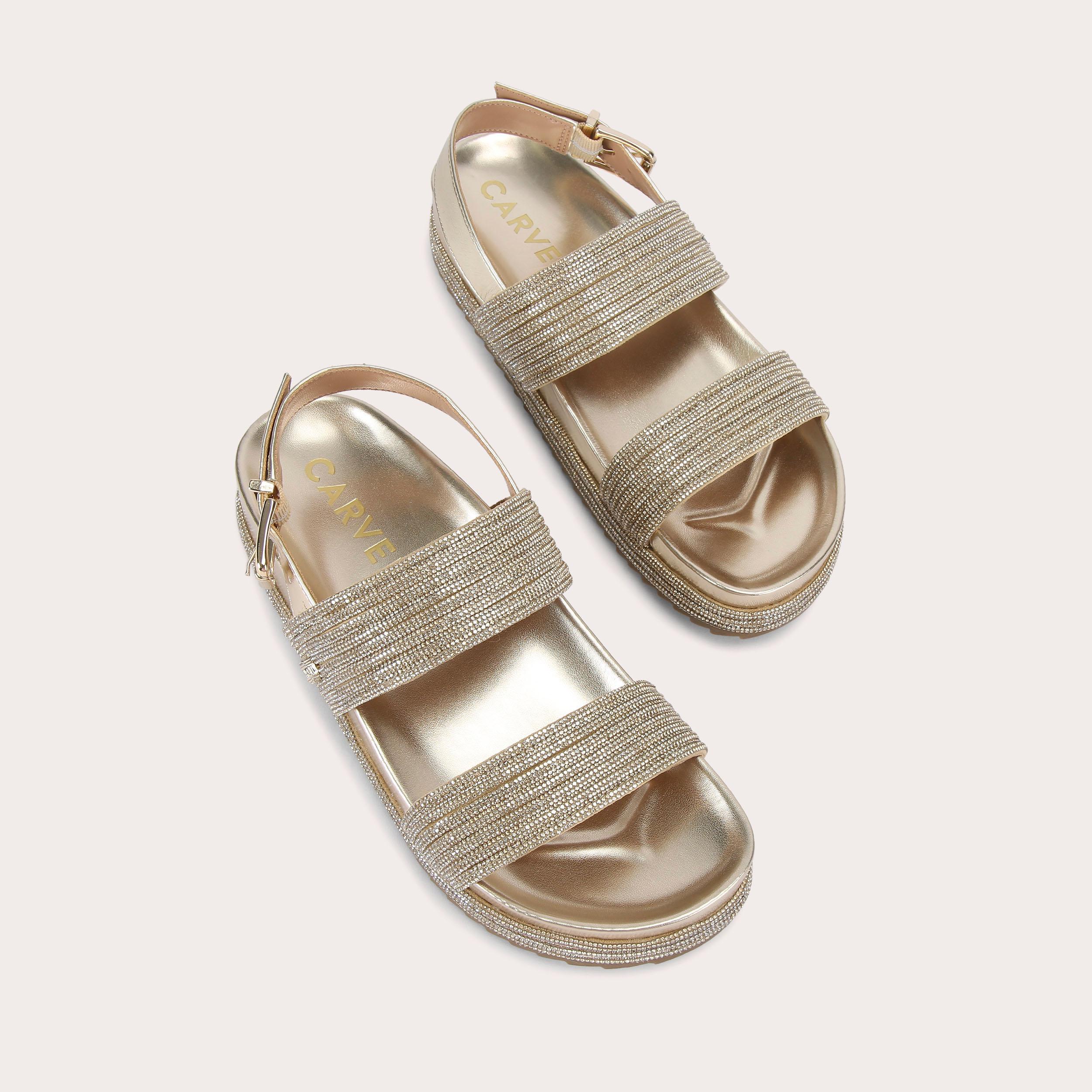 GALA FLATFORM Gold Crystal Sandal by CARVELA
