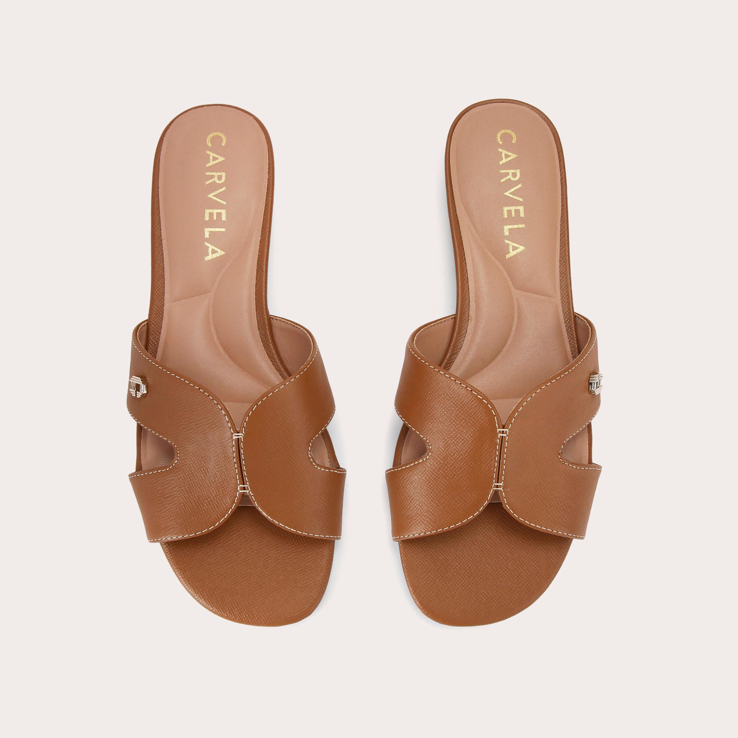 SEVILLE Tan Leather Slip On Sandals by CARVELA