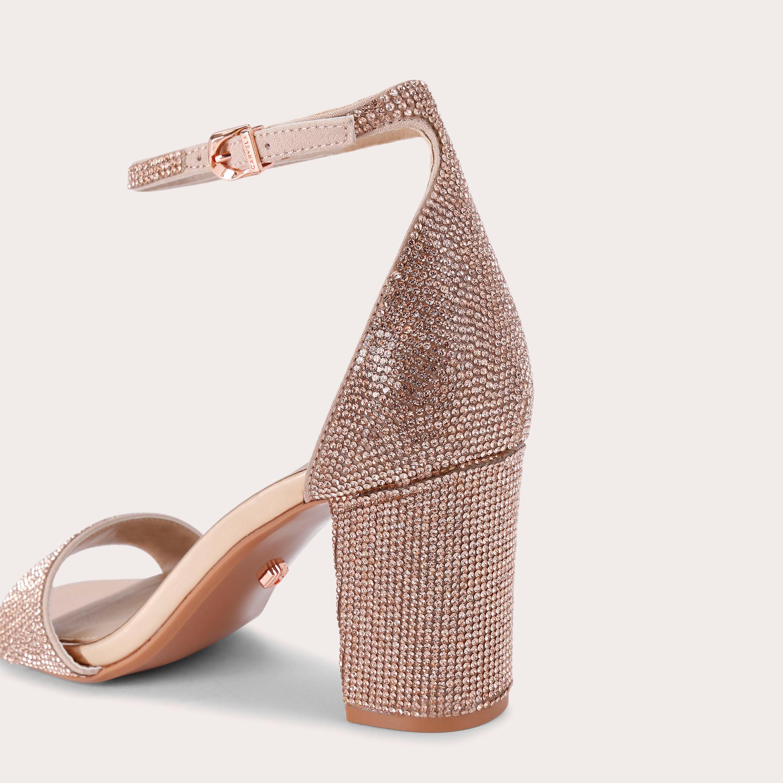 SHINE SANDAL Rose Gold Block Heel by CARVELA