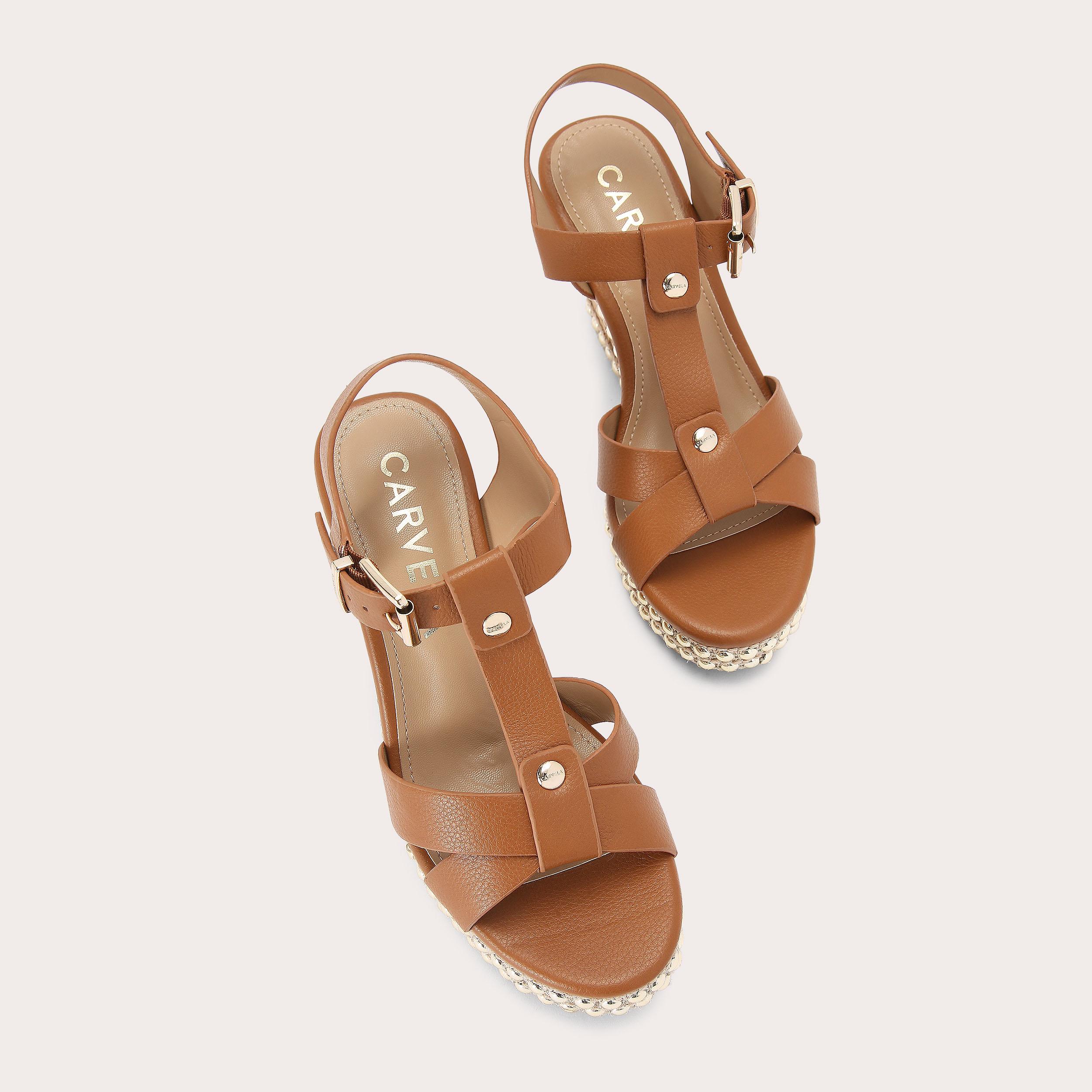 SUPER STUD Tan Leather Wedge Heel by CARVELA