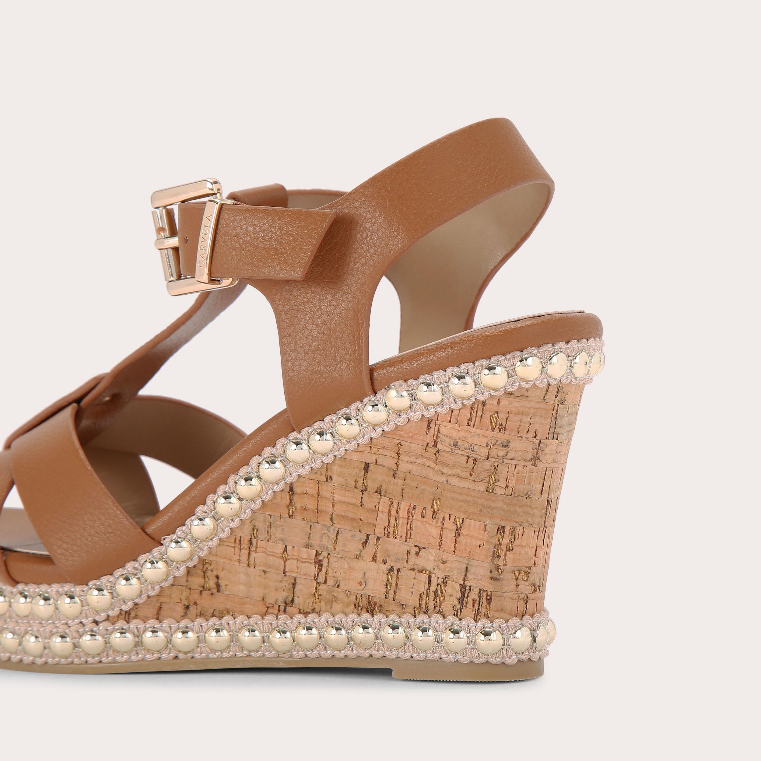 SUPER STUD Tan Leather Wedge Heel by CARVELA