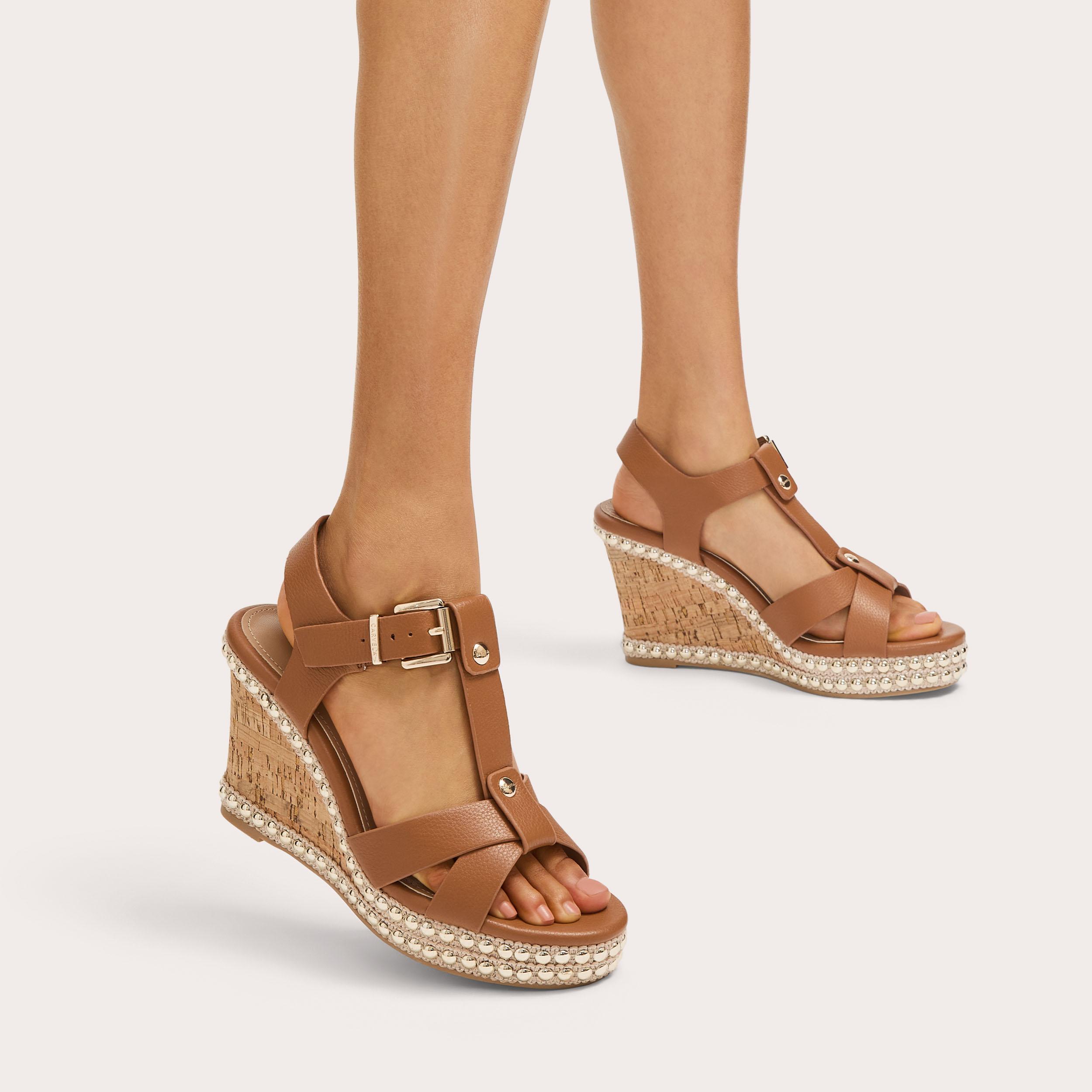 SUPER STUD Tan Leather Wedge Heel by CARVELA