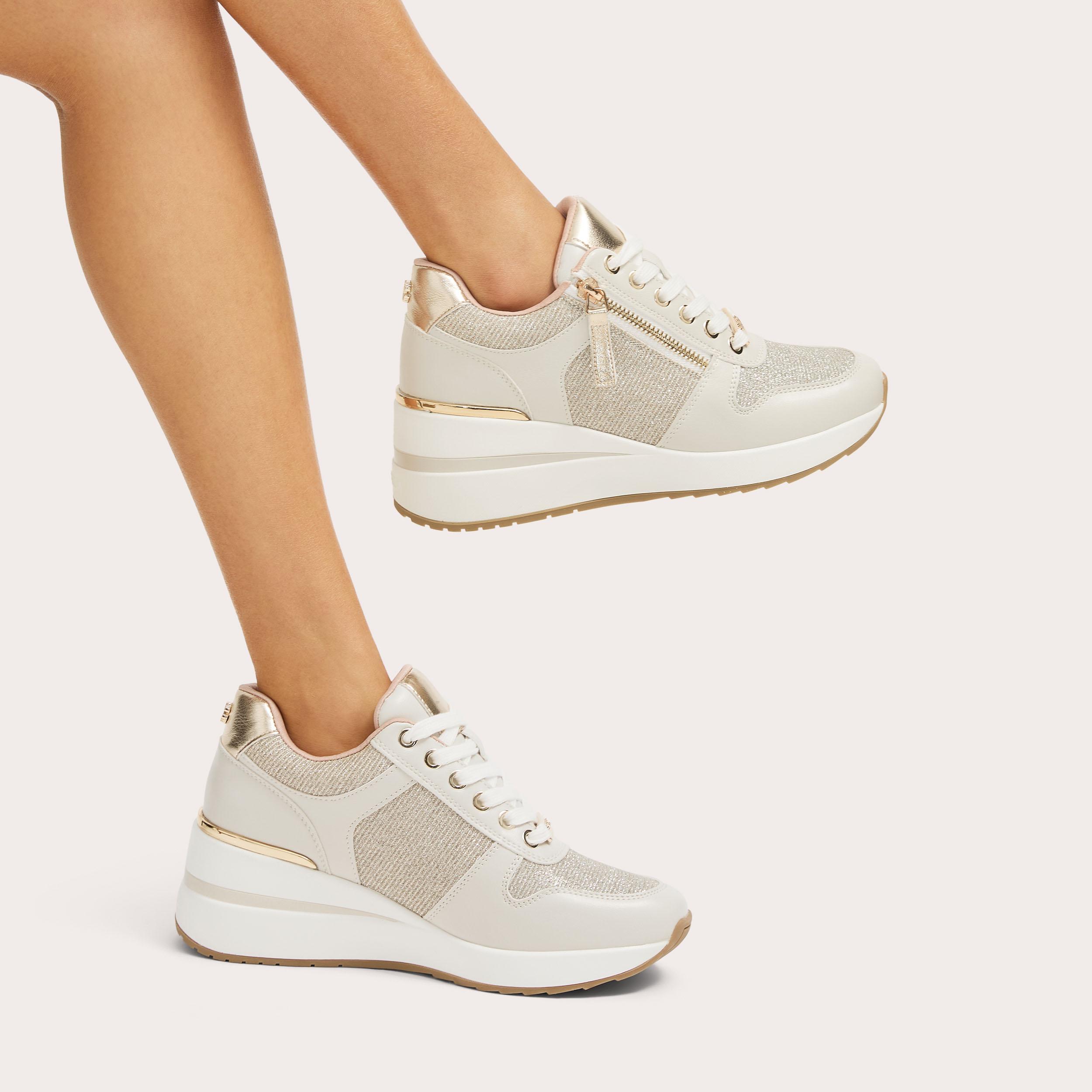 HIGH RISE Gold Fabric Trainer by CARVELA