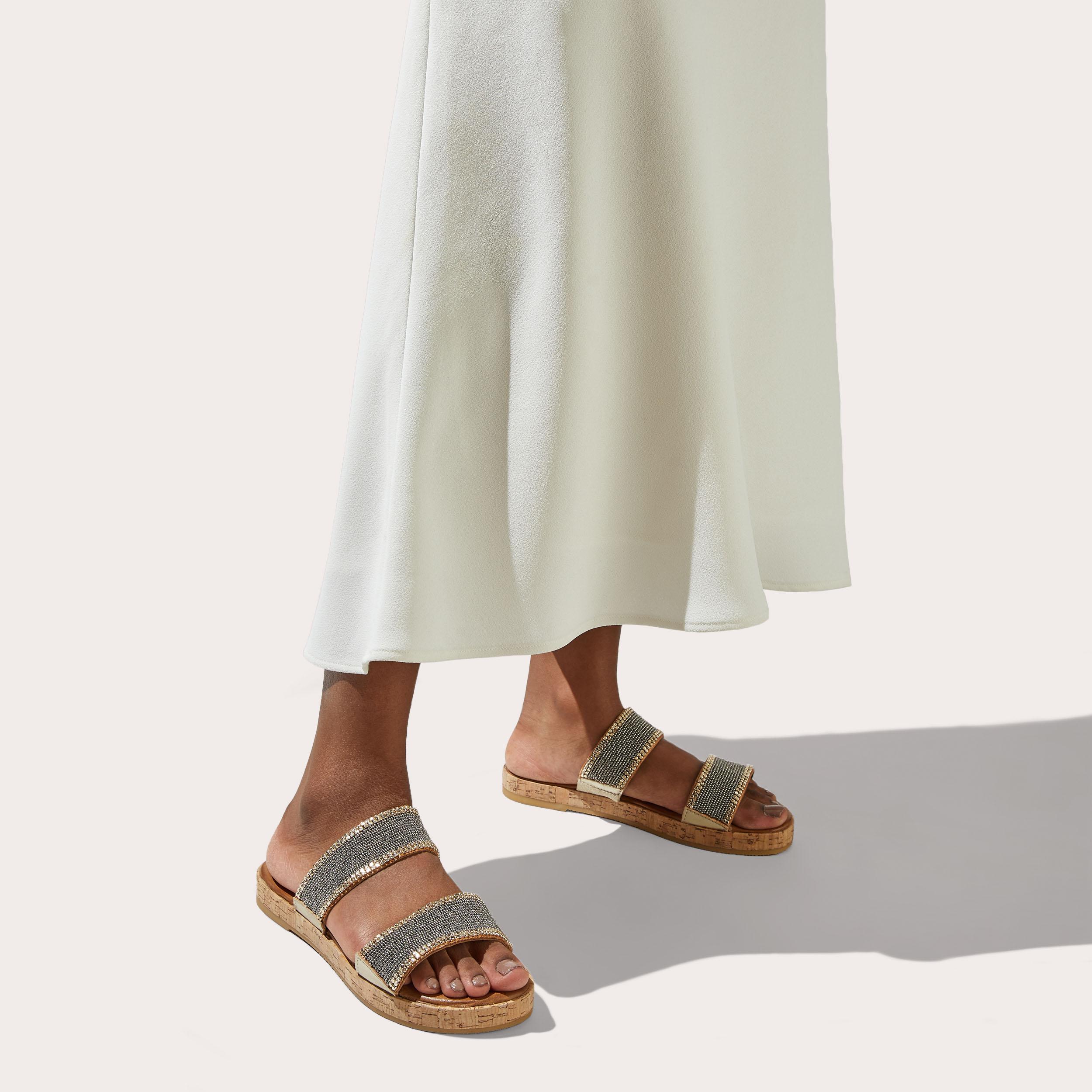 SAMARA Gold Embellished Cork Sliders by CARVELA COMFORT