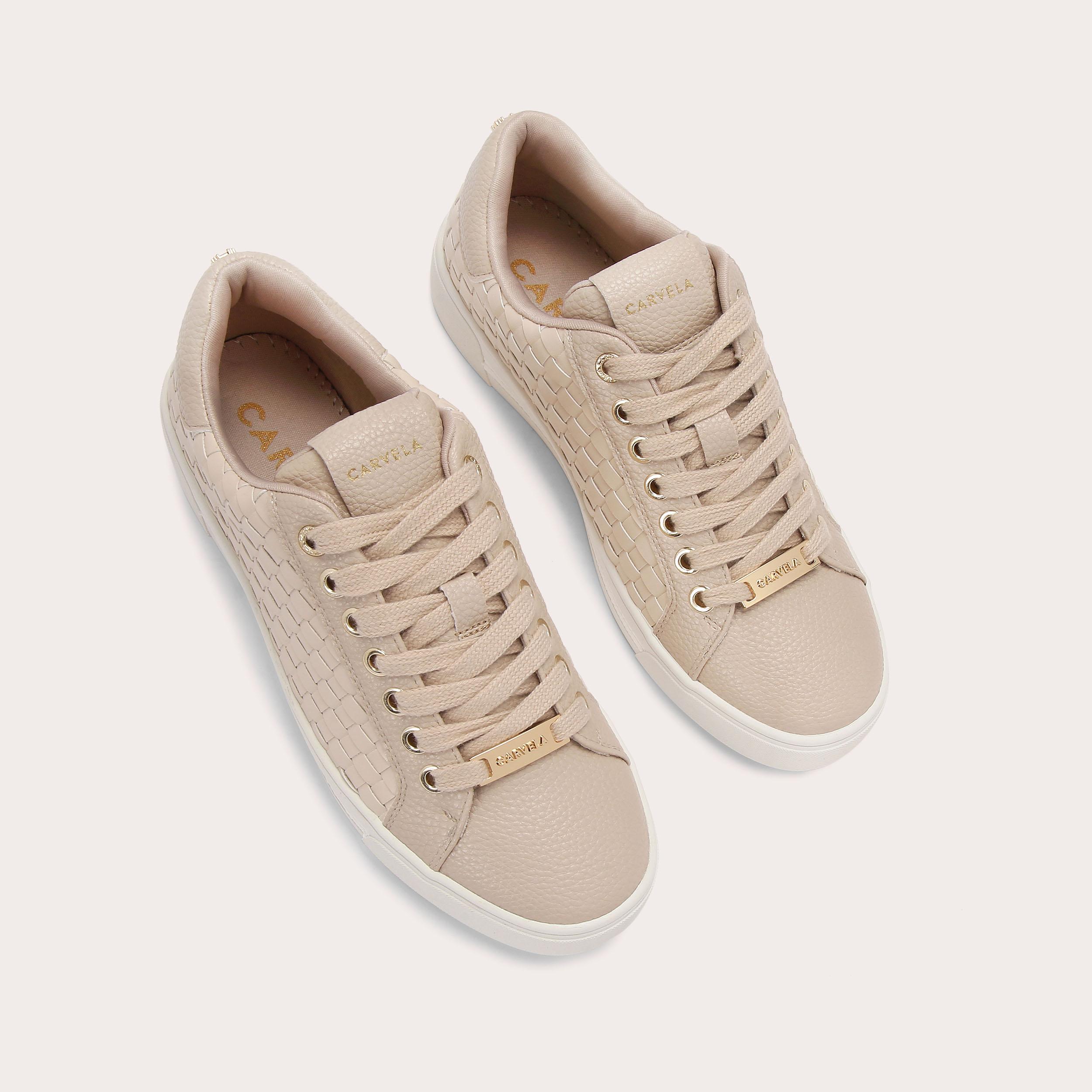 DAZE WEAVE Taupe Woven Trainer by CARVELA