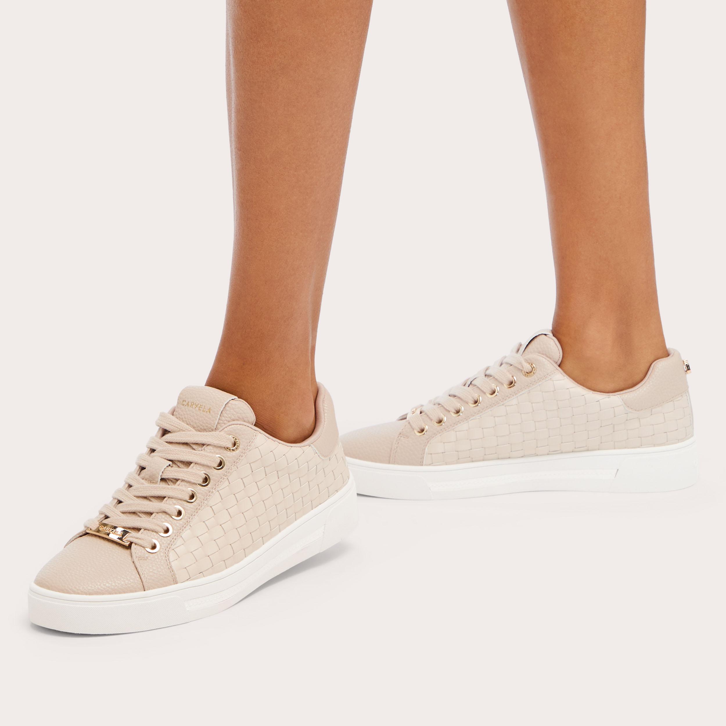 DAZE WEAVE Taupe Woven Trainer by CARVELA