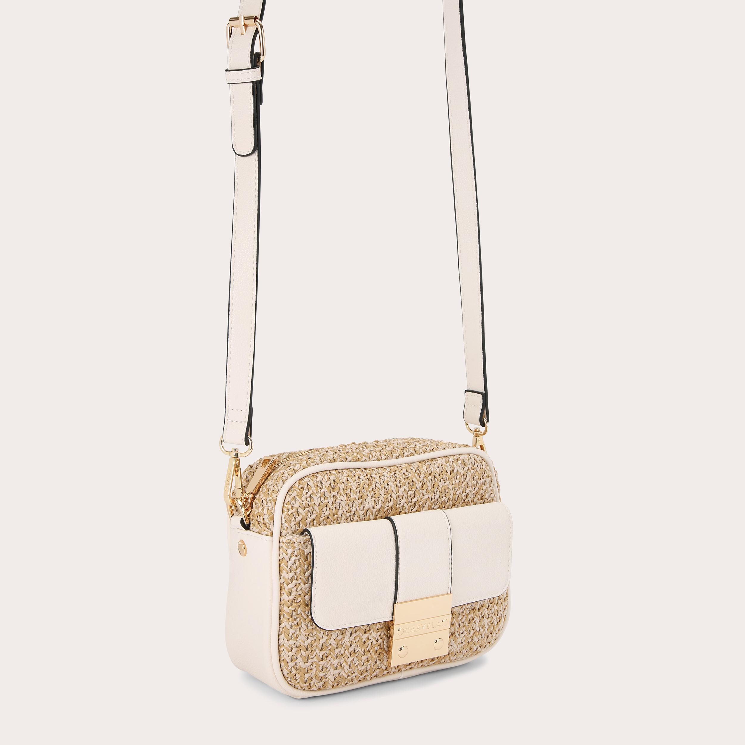 MANDY CAMERA BAG Bone Raffia Camera Bag by CARVELA