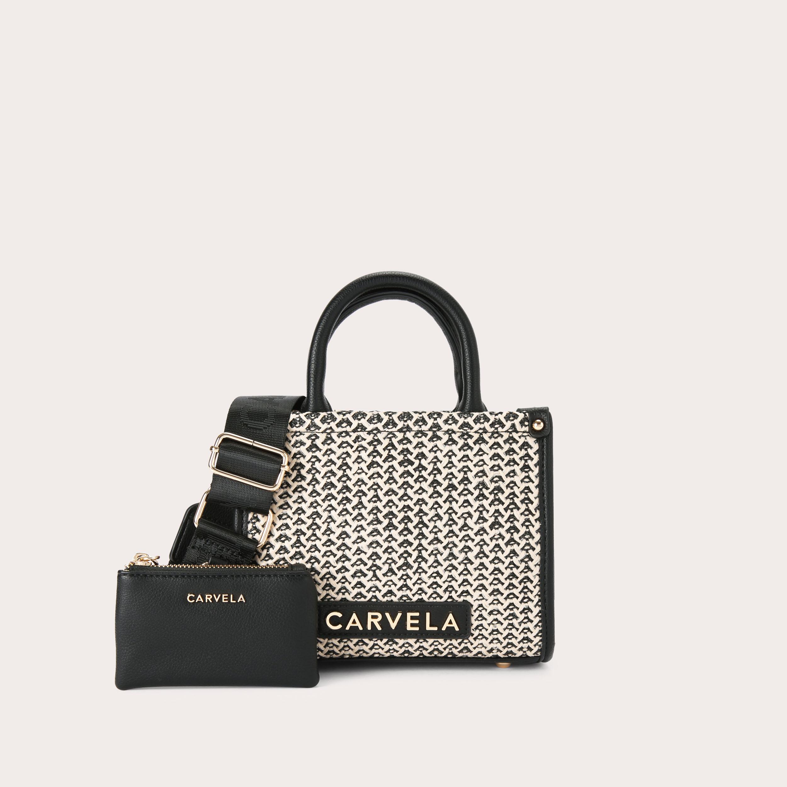 SORRENTO MICRO TOTE Black Woven Micro Tote Bag by CARVELA