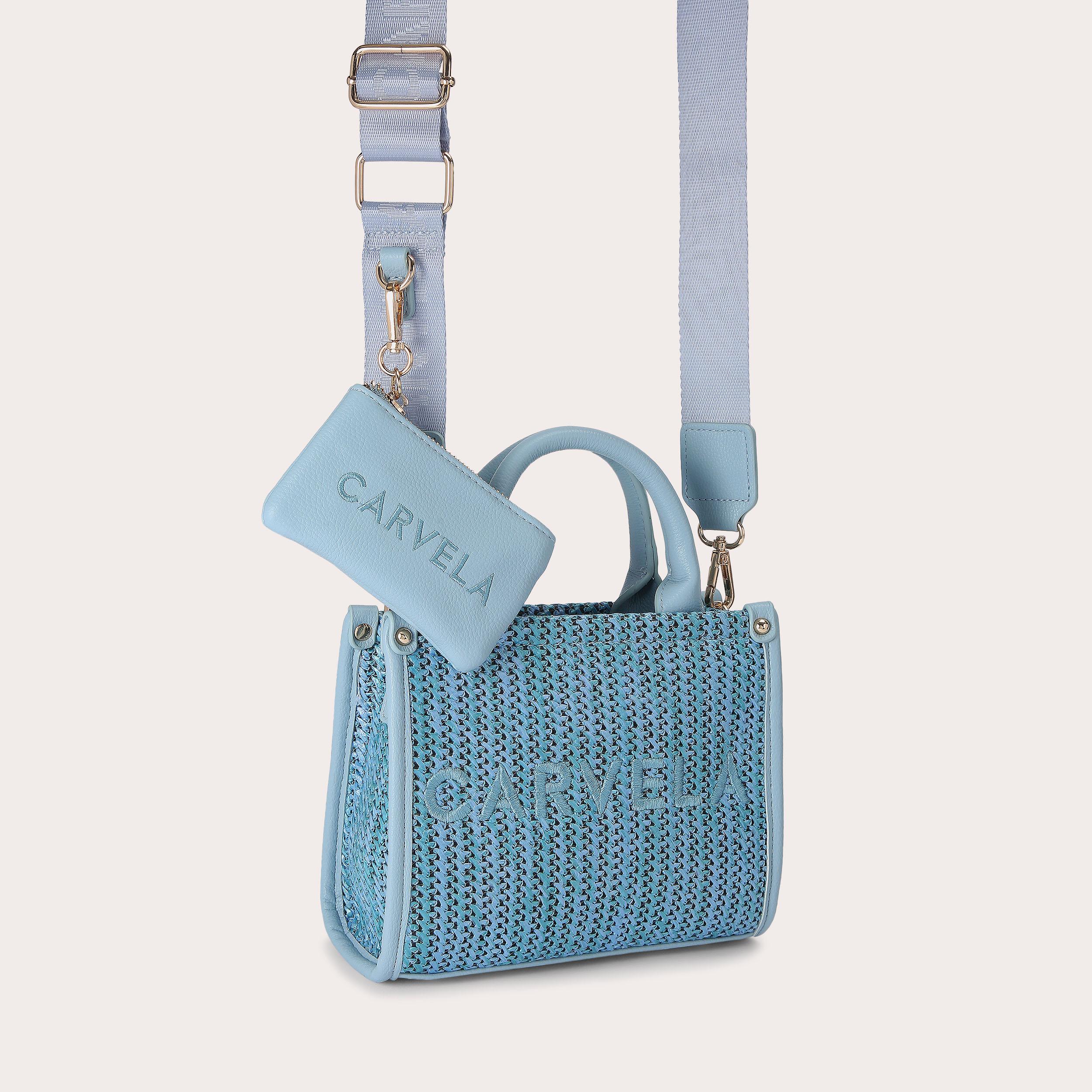SORRENTO MICRO TOTE Blue Woven Tote Bag by CARVELA