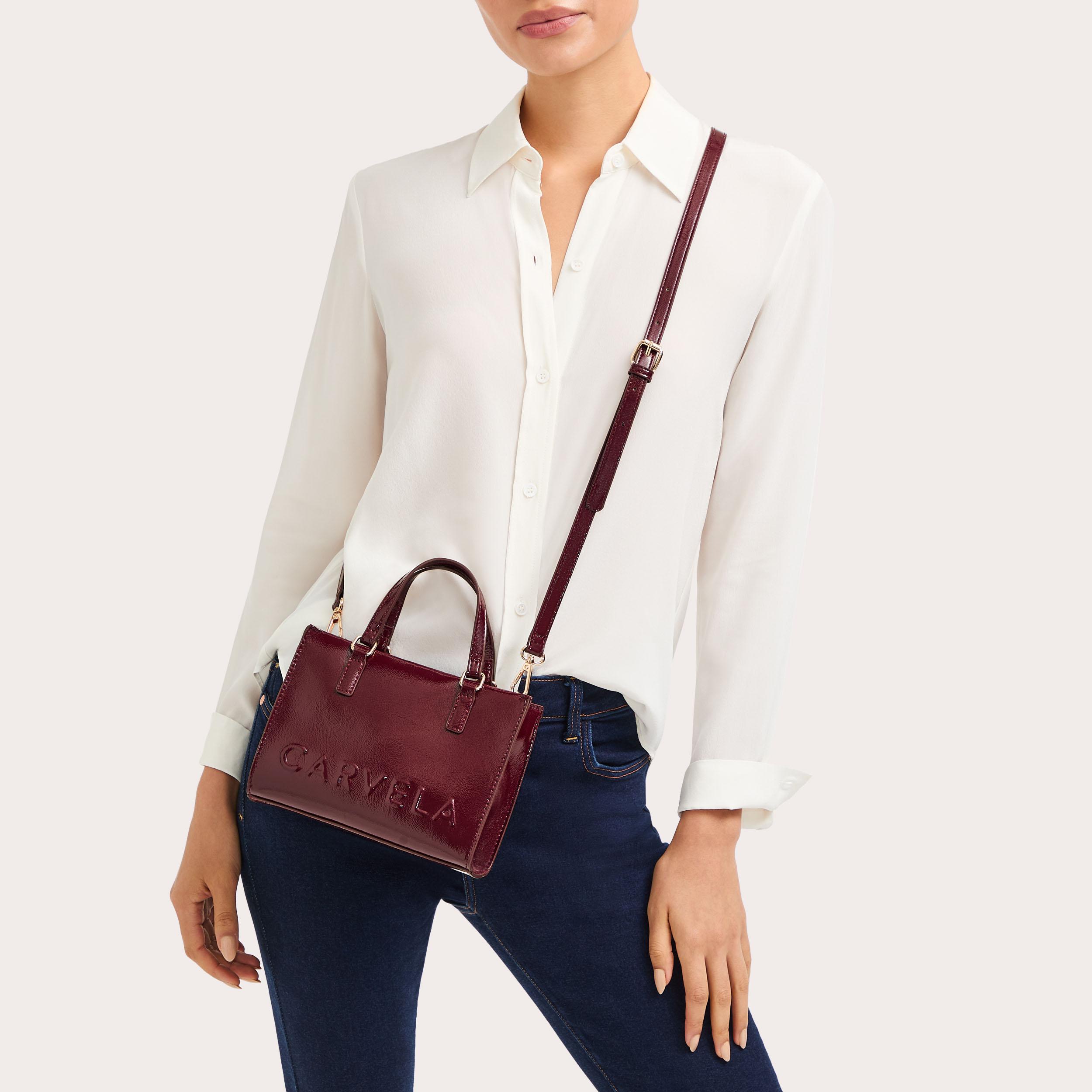 FRAME MINI TOTE Patent Dark Red Tote Bag by CARVELA