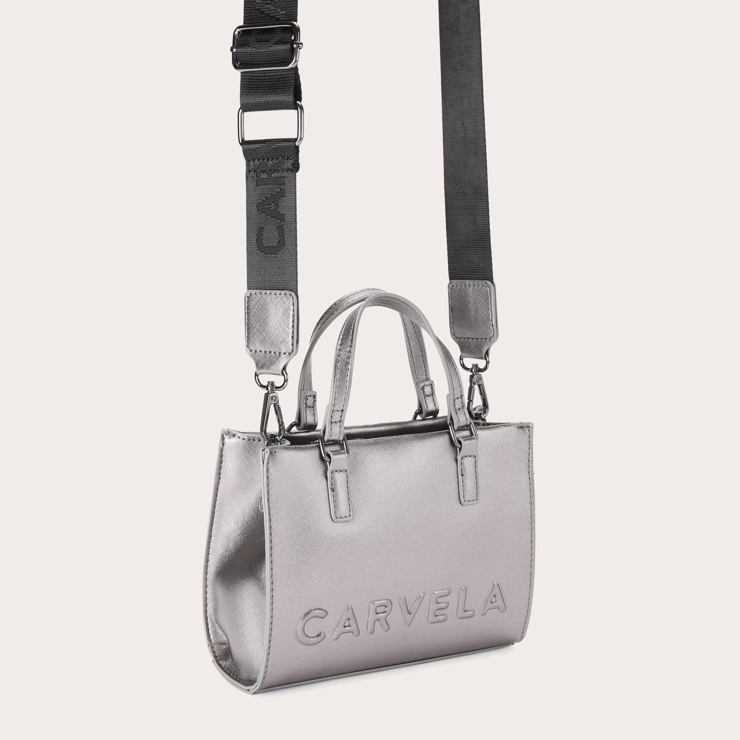 FRAME MINI TOTE Pewter Cross Body Tote Bag by CARVELA