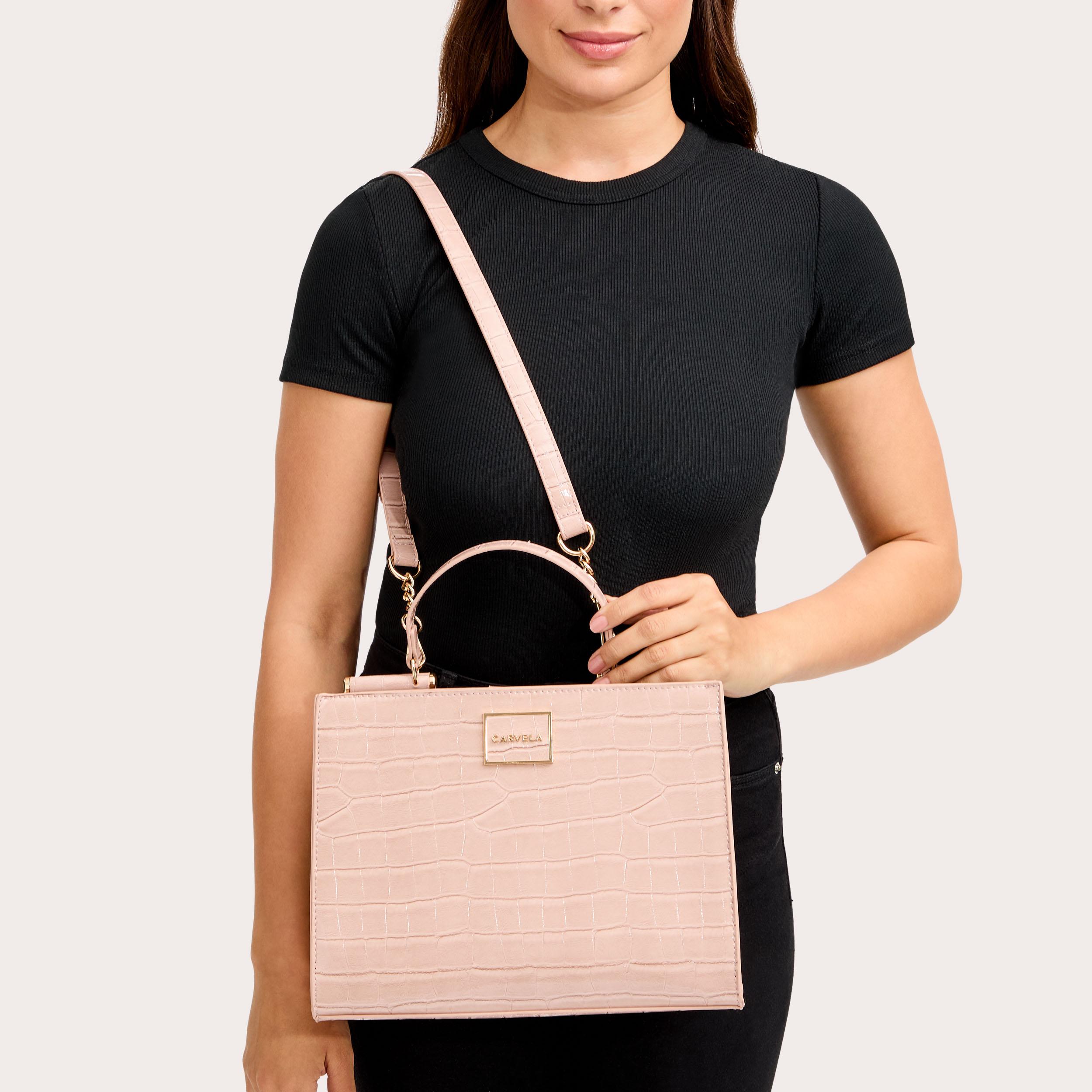 JESSICA MIDI TOTE 2 Blush Croc Tote Bag by CARVELA