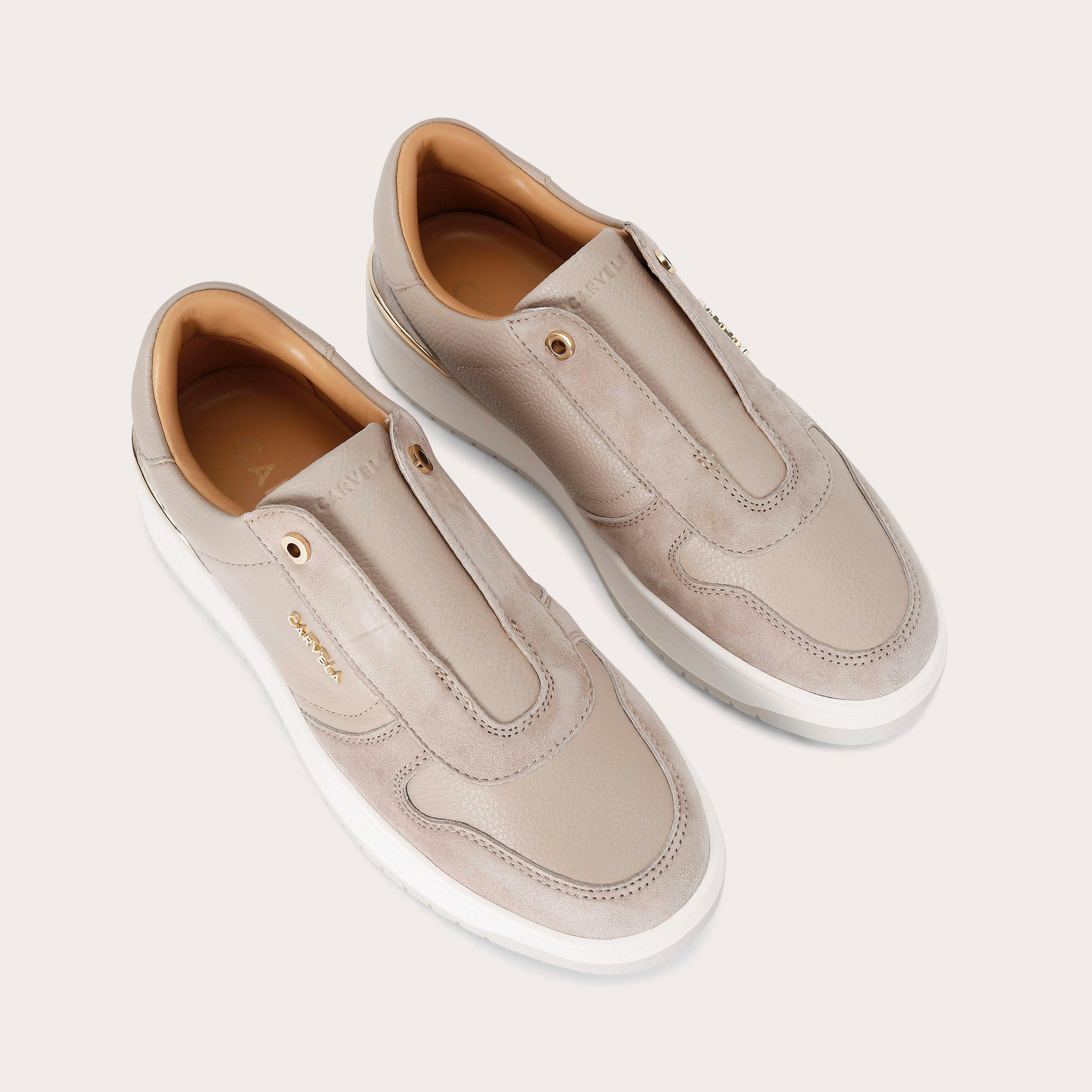 CHARM LACELESS Taupe Leather Slip On Trainer by CARVELA