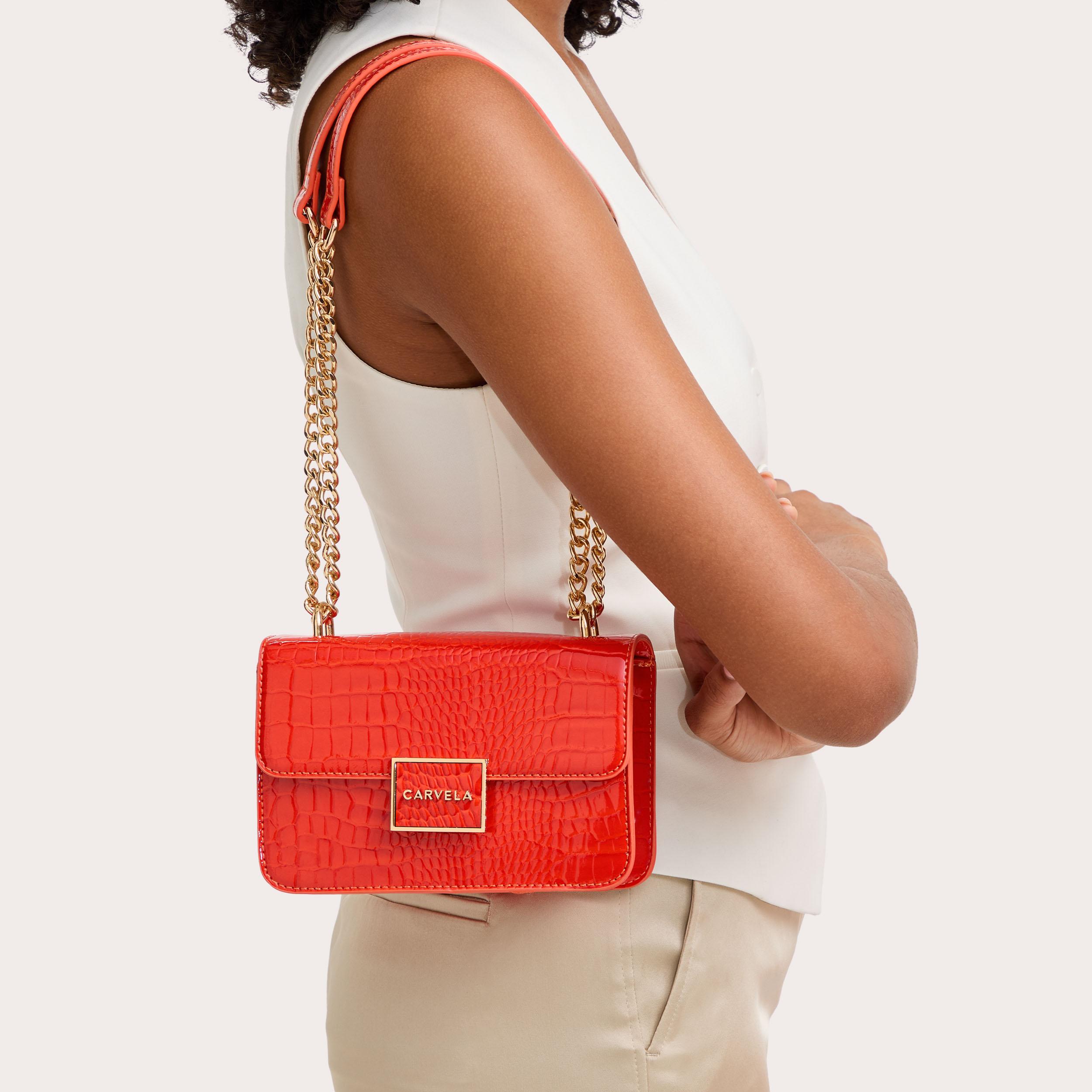 JESSICA SHOULDER BAG Orange Croc Embossed Shoulder Bag by CARVELA