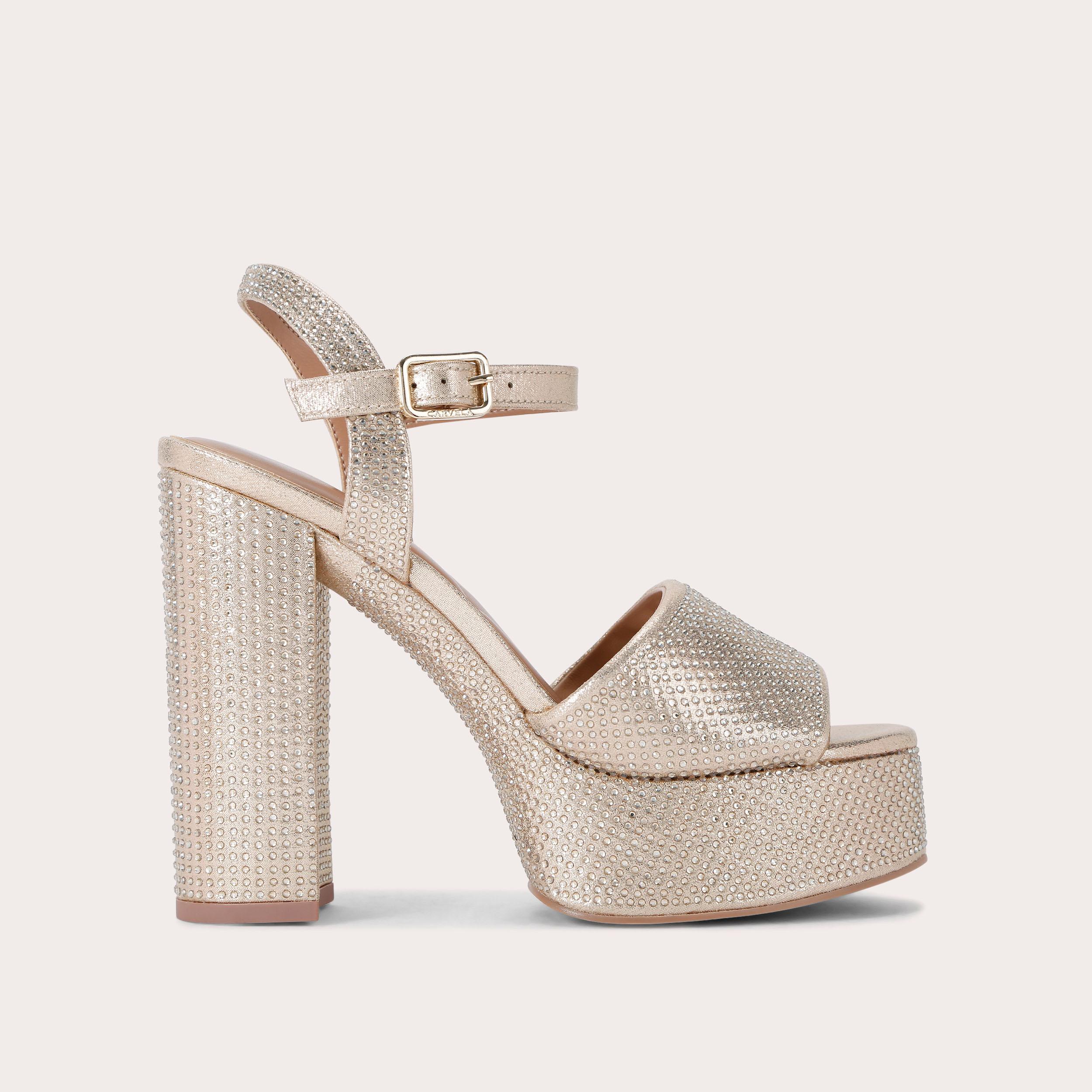 SKY HIGH Gold Fabric Platform Heels by CARVELA