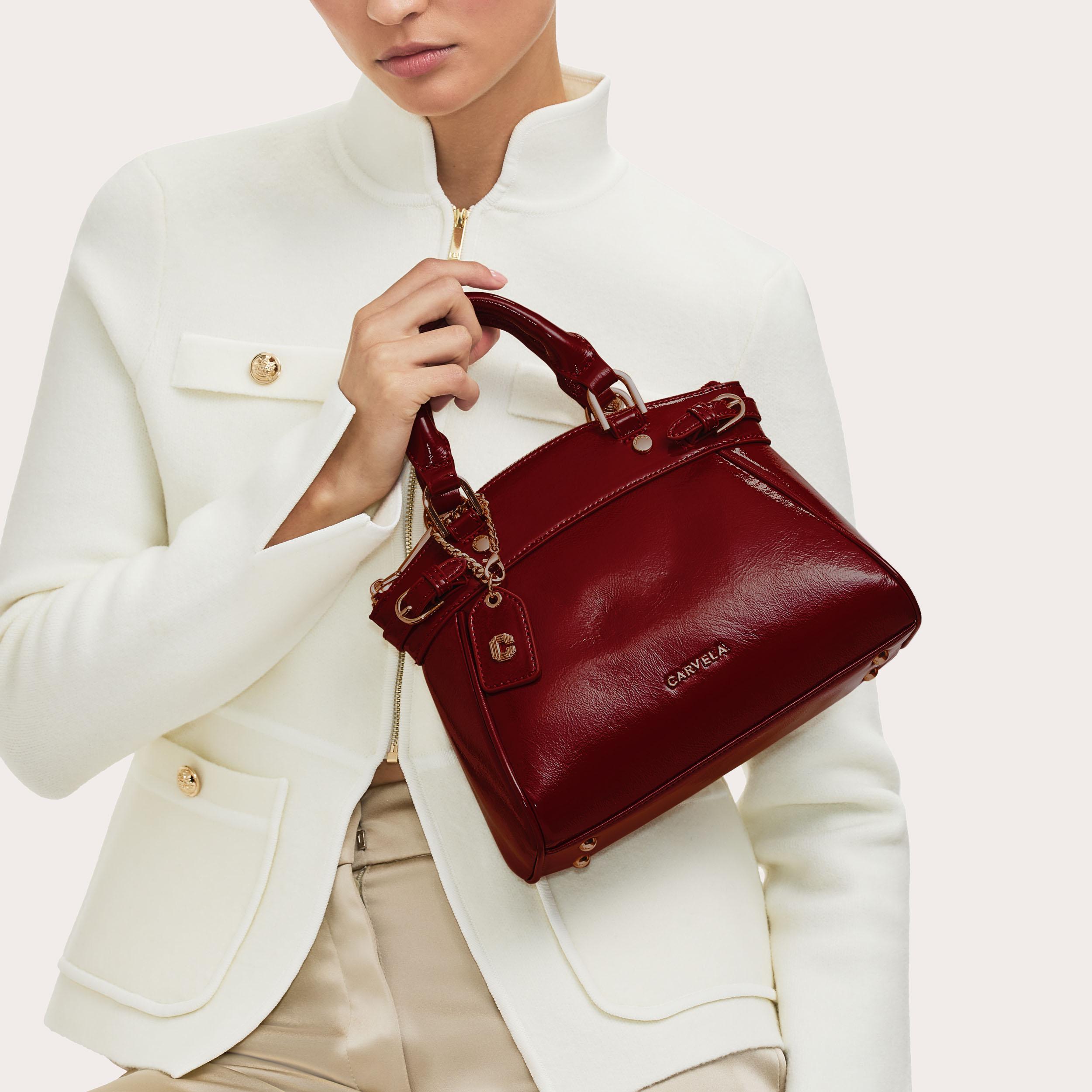 MINI VALENTINA TOTE Wine Patent Tote Bag by CARVELA