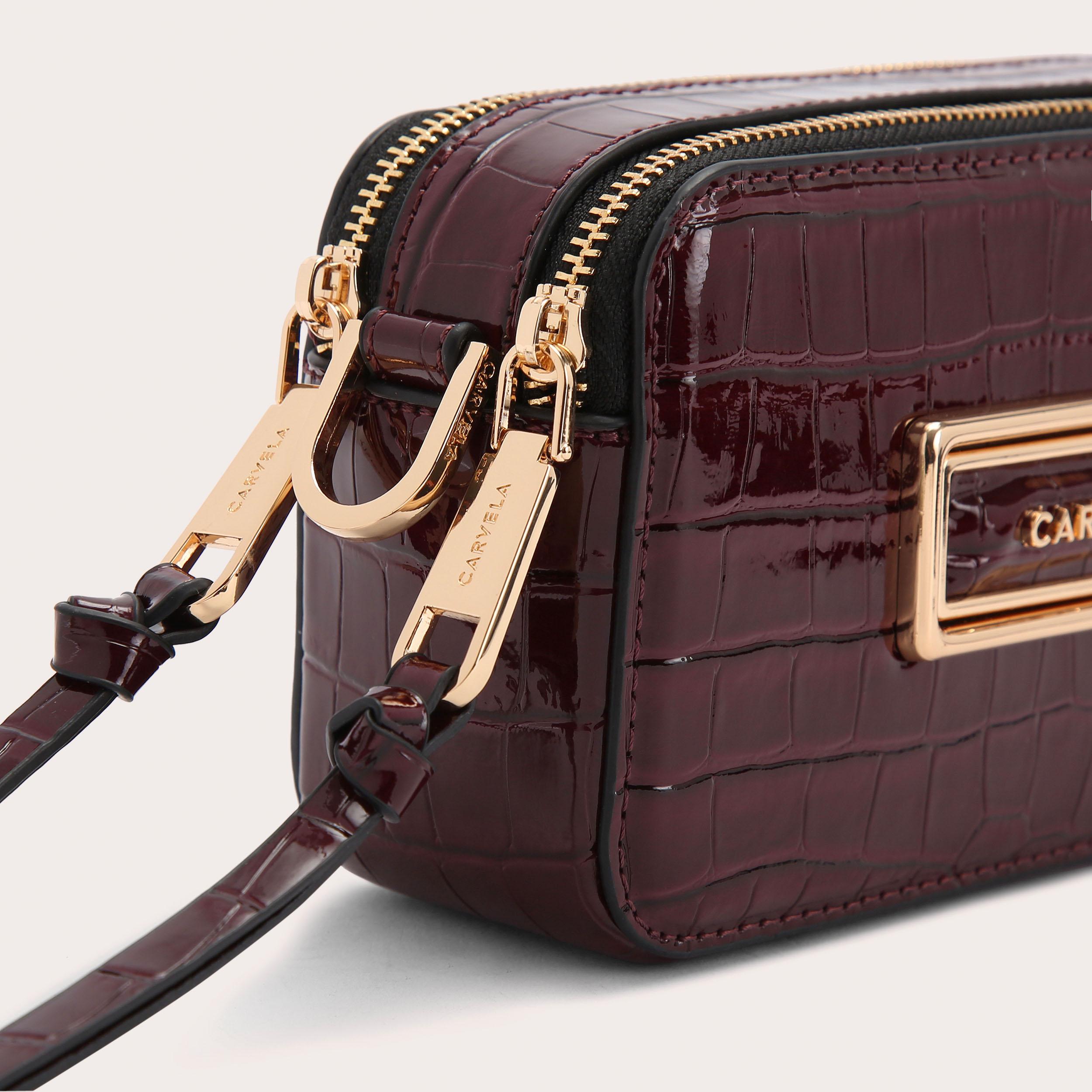MINI ROMA RECTANGLE Dark Red Croc Cross Body Bag by CARVELA