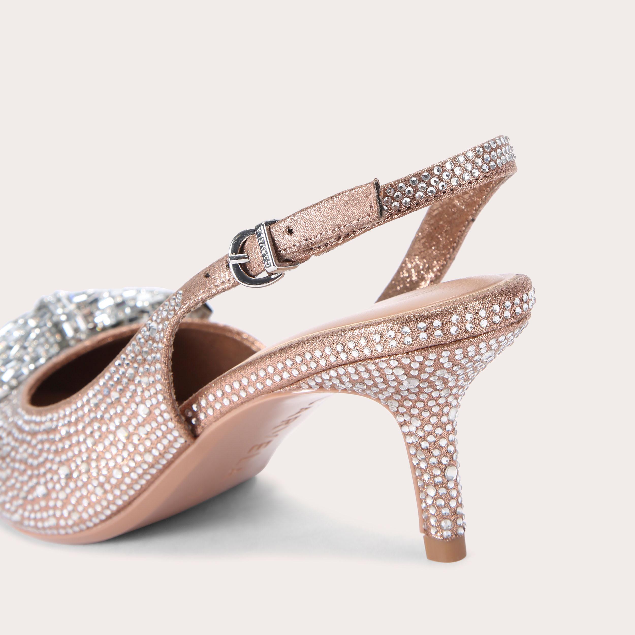 REGAL BOW SLING 2 Gold Fabric Crystal Slingback Heel by CARVELA