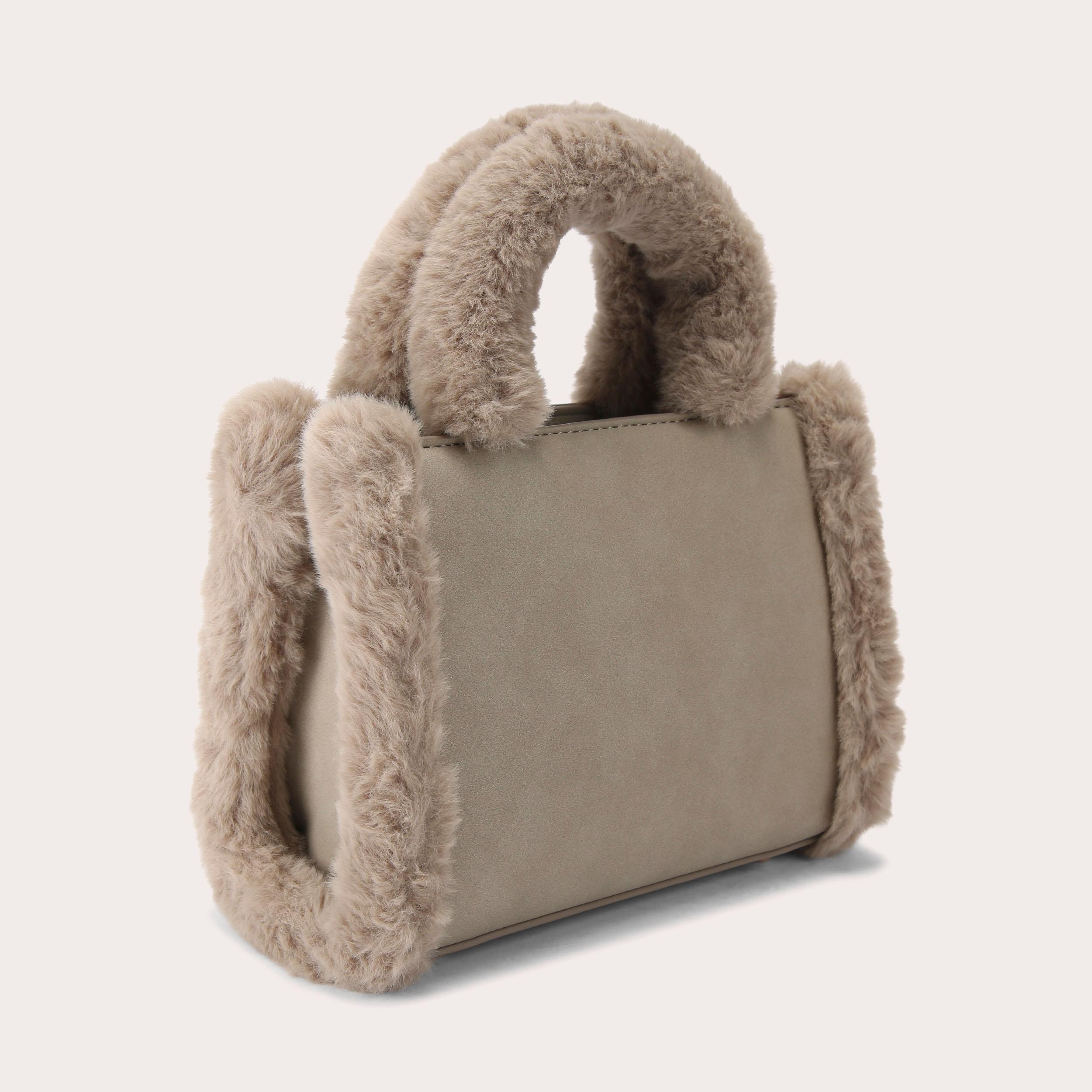 FRAME MICRO FUR Taupe Faux Fur Micro Tote Bag by CARVELA