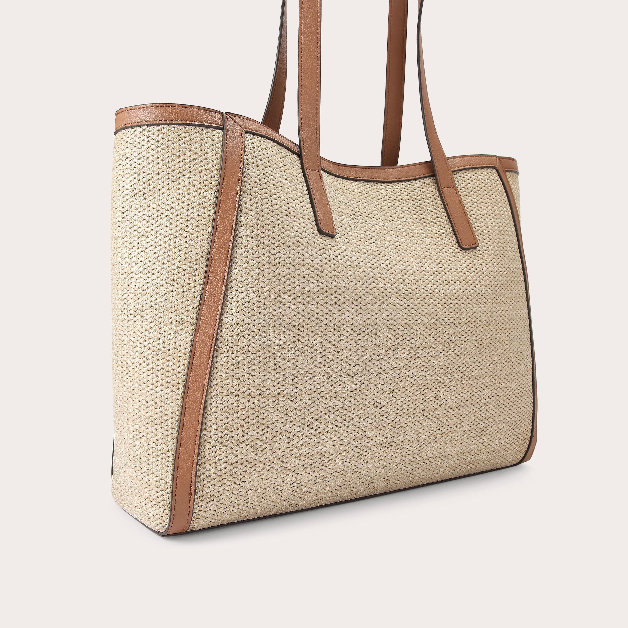 TASSEL WINGED TOTE Tan Raffia Tote Bag by CARVELA