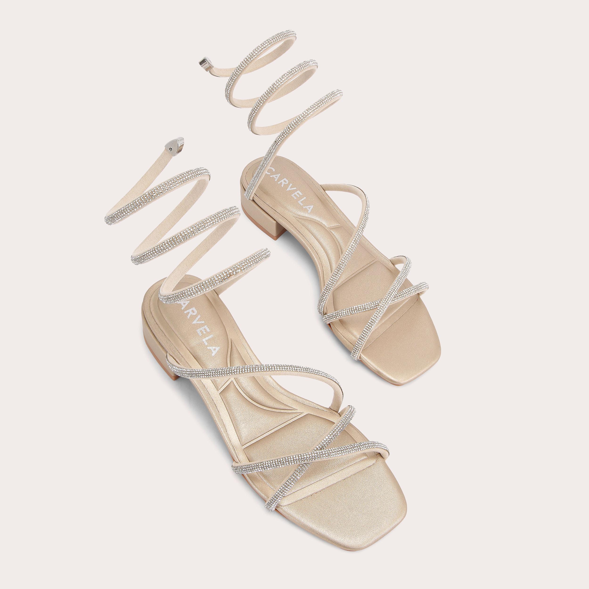 SPIRAL BLOCK SANDAL Gold Leather Sandal by CARVELA