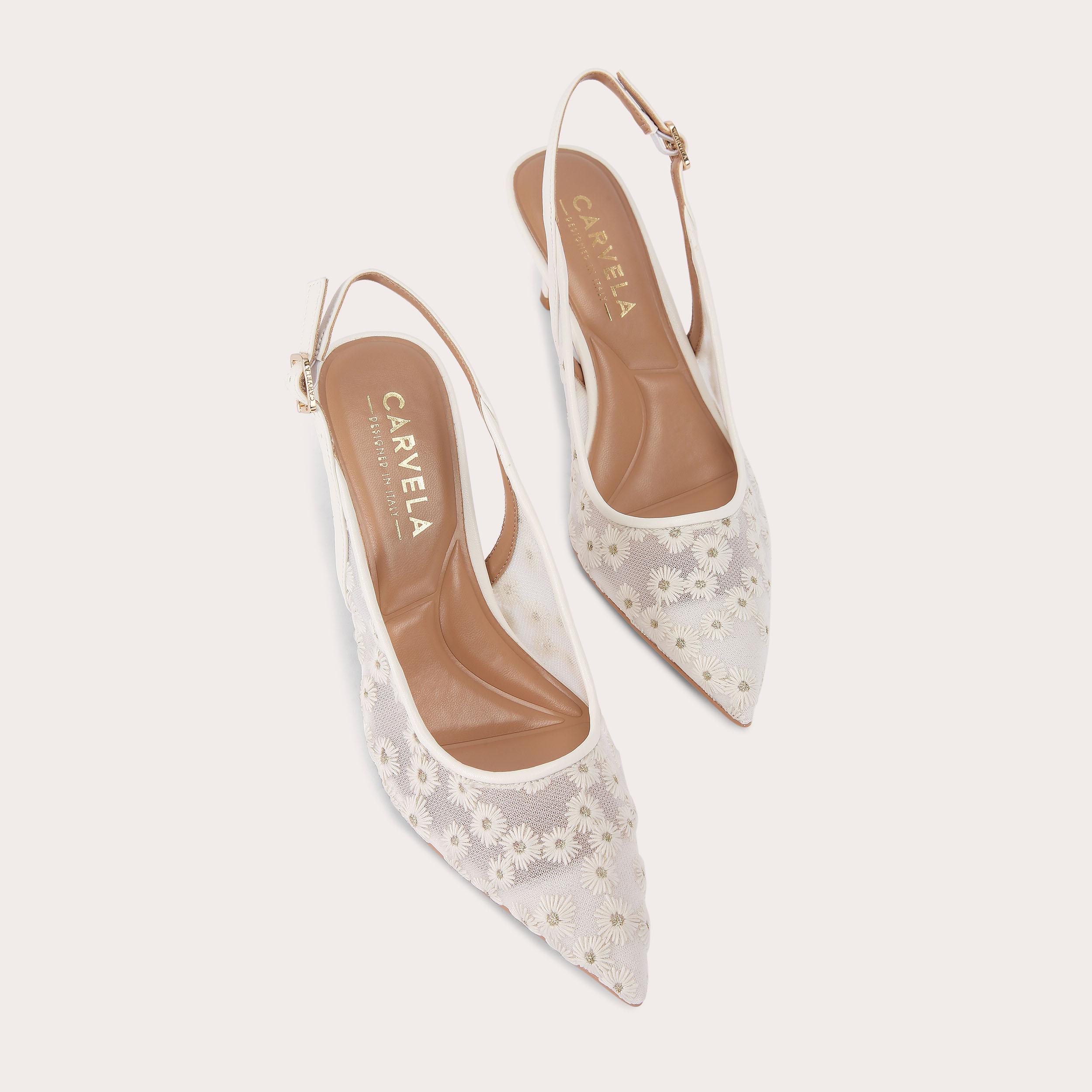POSITANO SLING LOW White Floral Slingback Heel by CARVELA