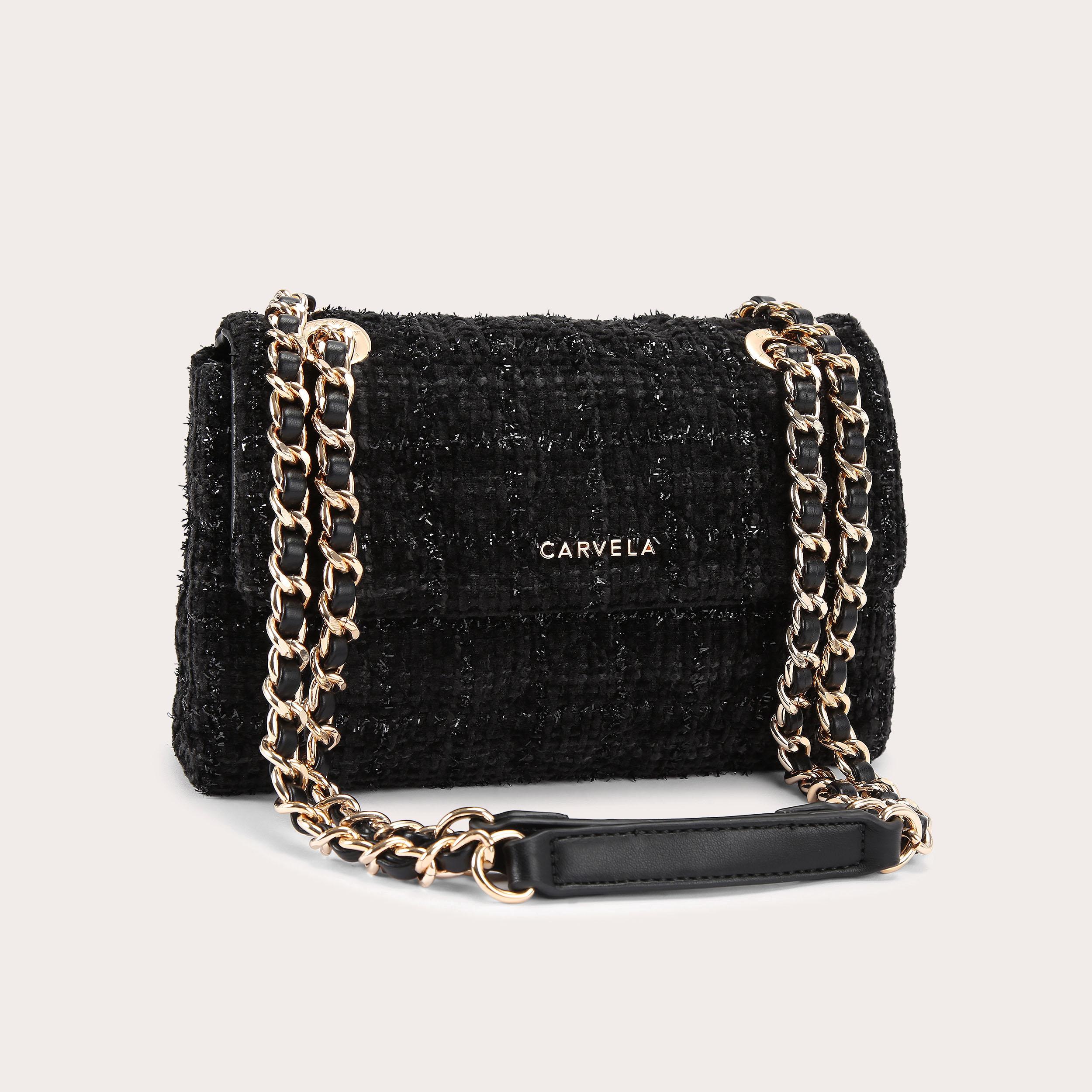 ROSA CHAIN SHOULDER Black Tweed Shoulder Bag by CARVELA