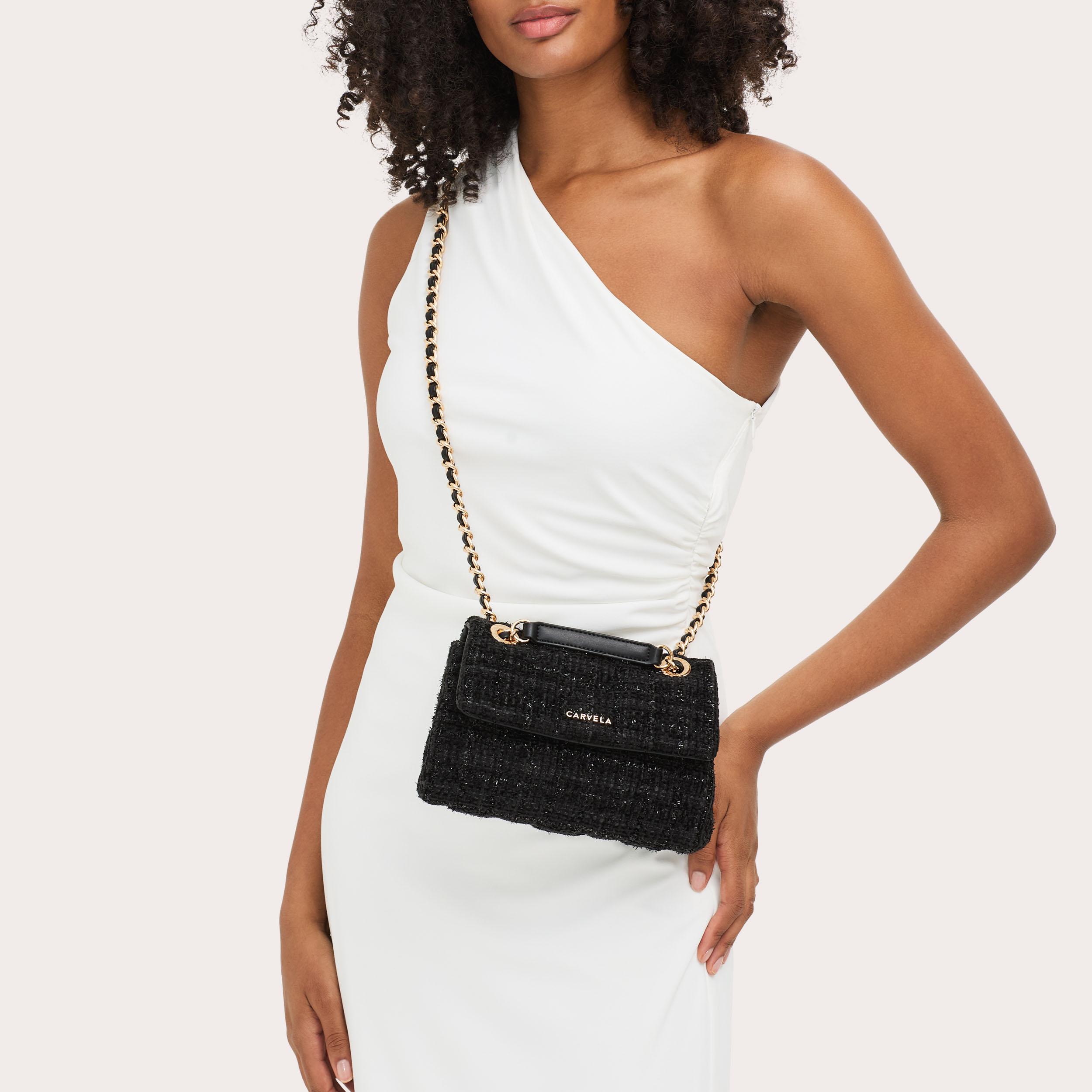 ROSA CHAIN SHOULDER Black Tweed Shoulder Bag by CARVELA