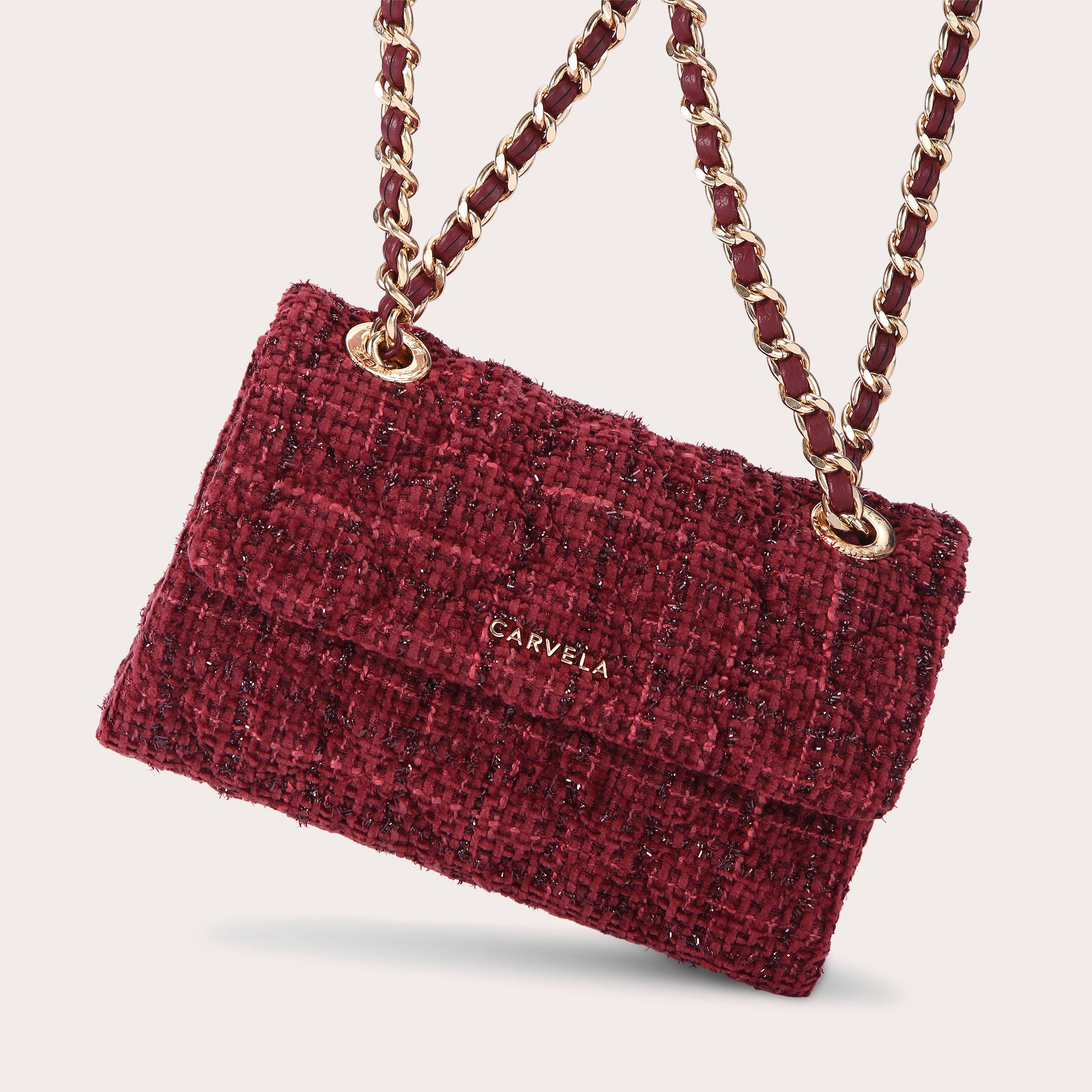 ROSA CHAIN SHOULDER Red Tweed Shoulder Bag by CARVELA