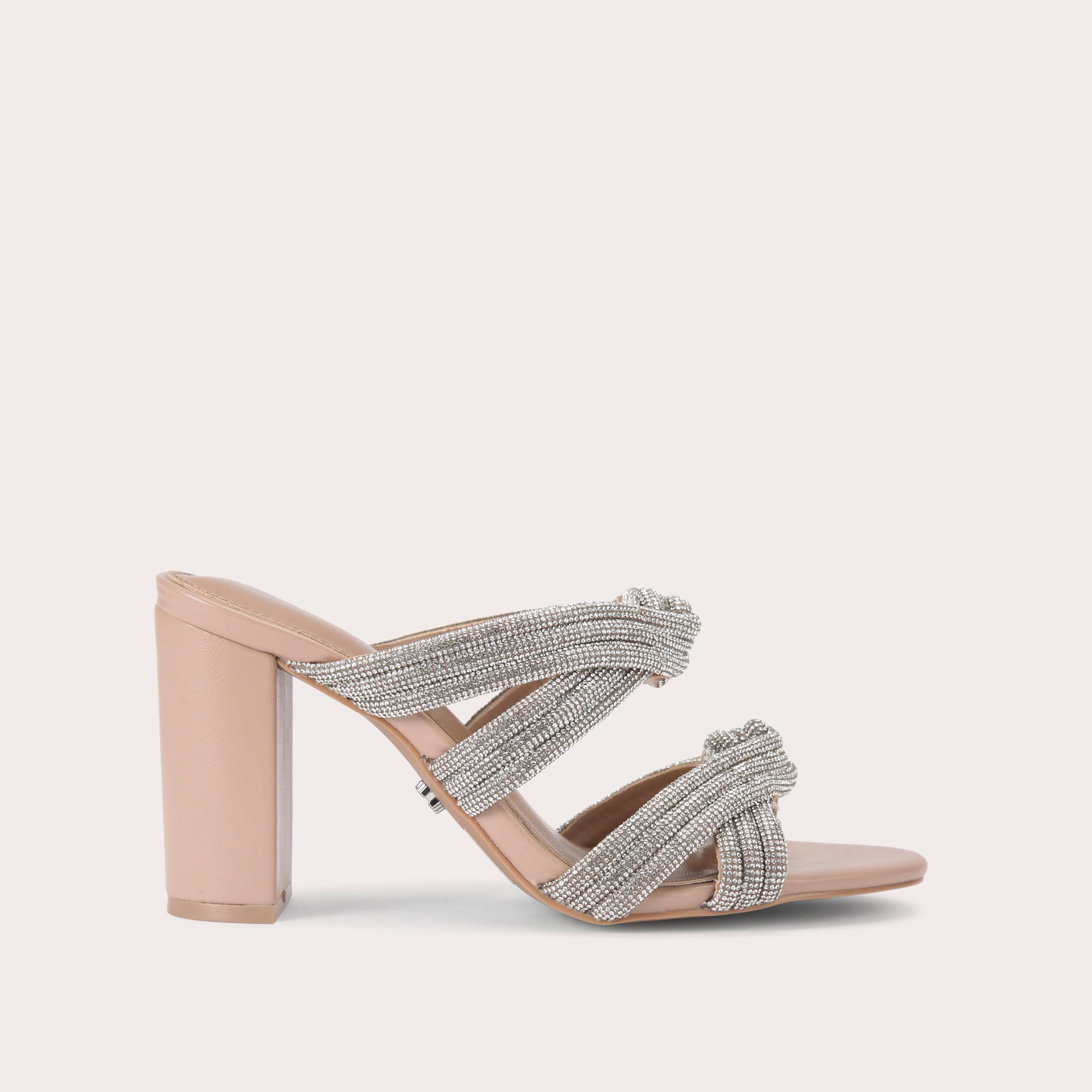 ARIELLE BLOCK SANDAL Silver Fabric Heel by CARVELA