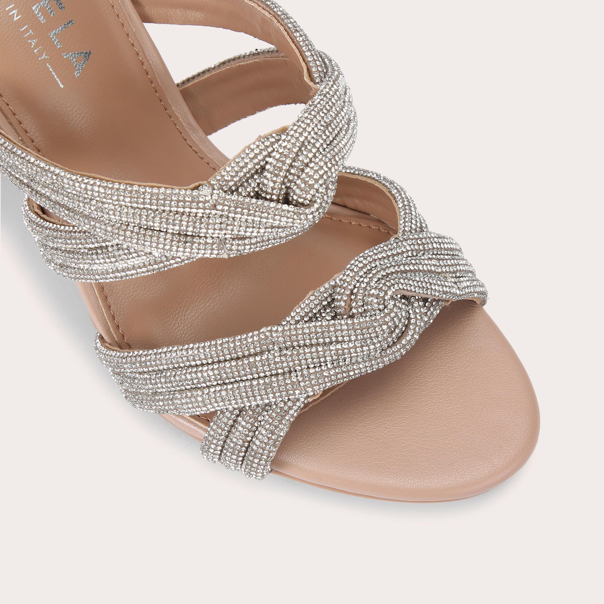 ARIELLE BLOCK SANDAL Silver Fabric Heel by CARVELA