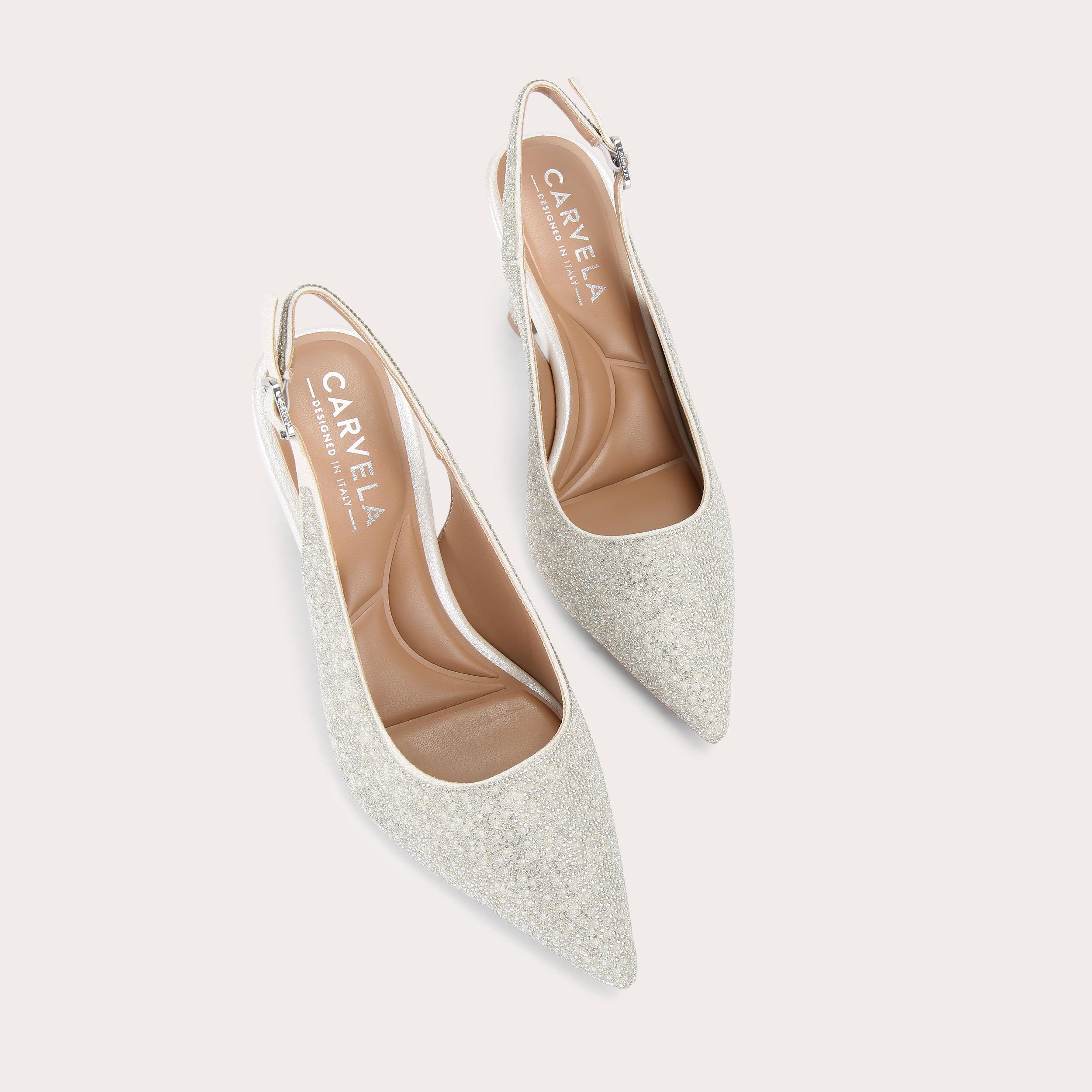 CORLETTA SLING COURT White Crystal Pearl Court Heel by CARVELA