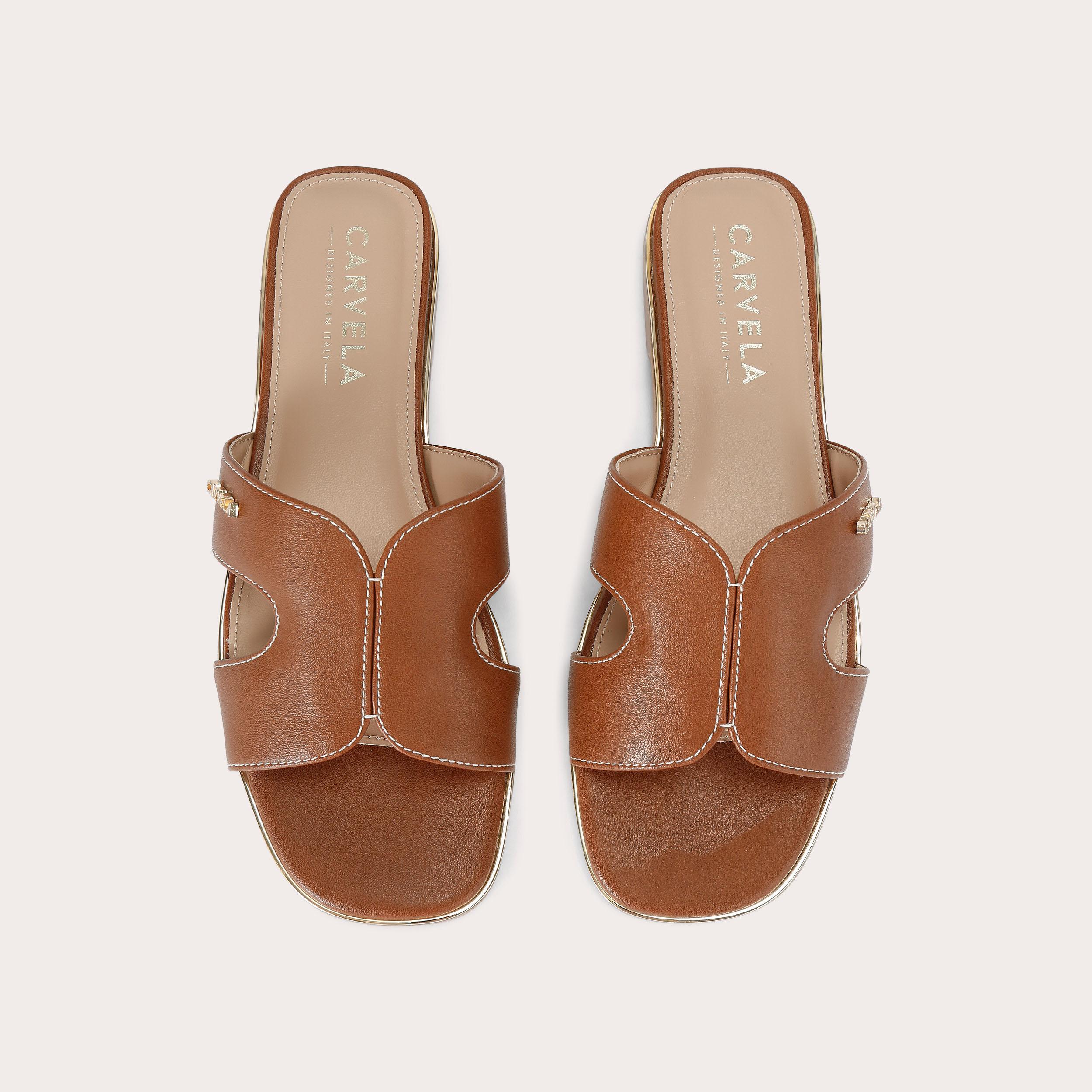 RIVO Tan Fabric Slip On Sandal by CARVELA